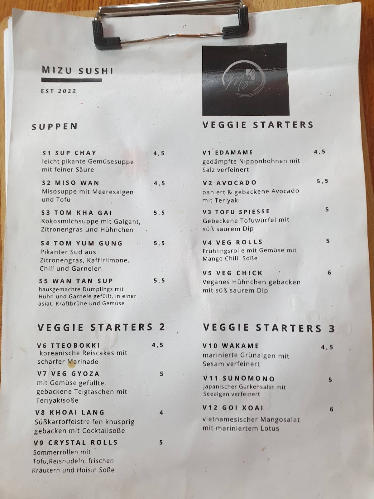 Speisekarte von Mizu Sushi Restaurant, Wunstorf