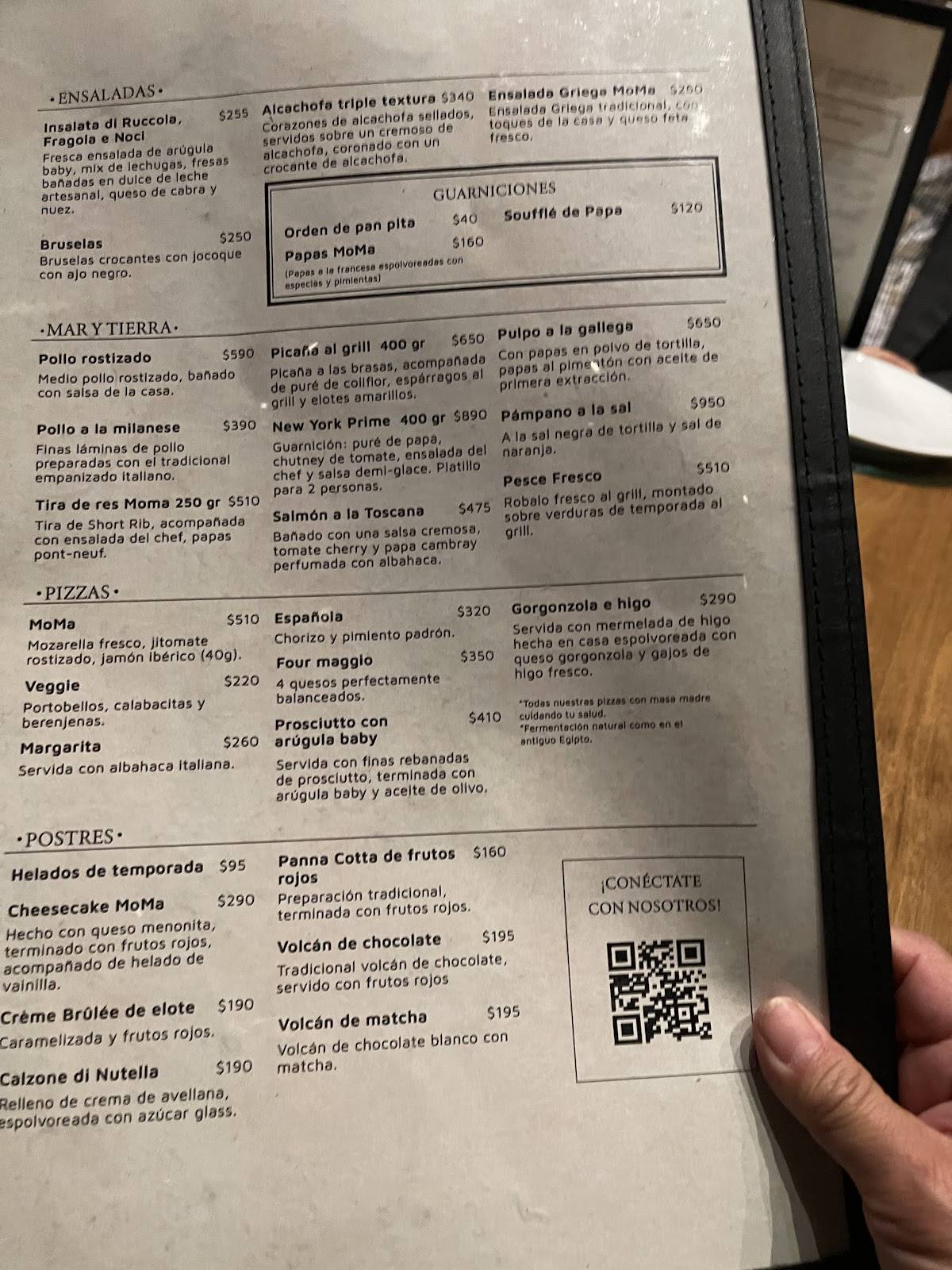 Carta de parrilla MoMa Bosque Real, Ciudad de México