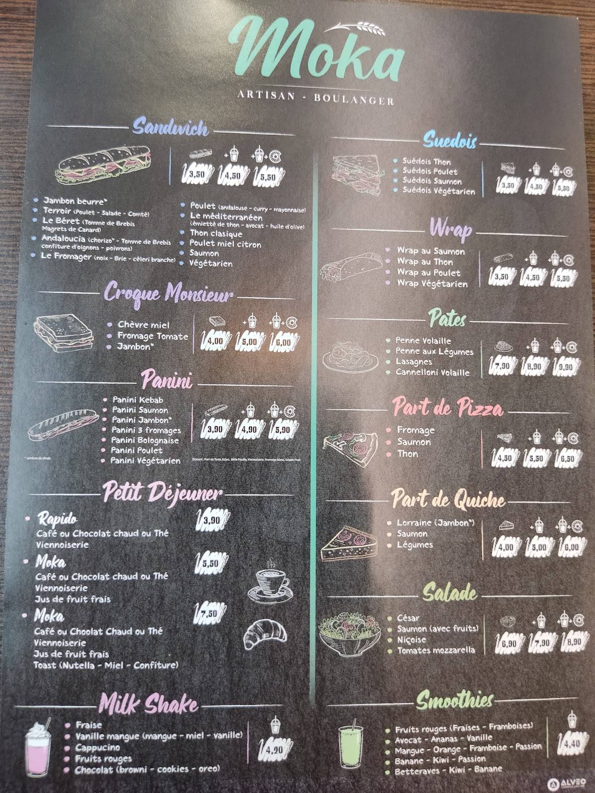 Menu at Moka restaurant, Loos