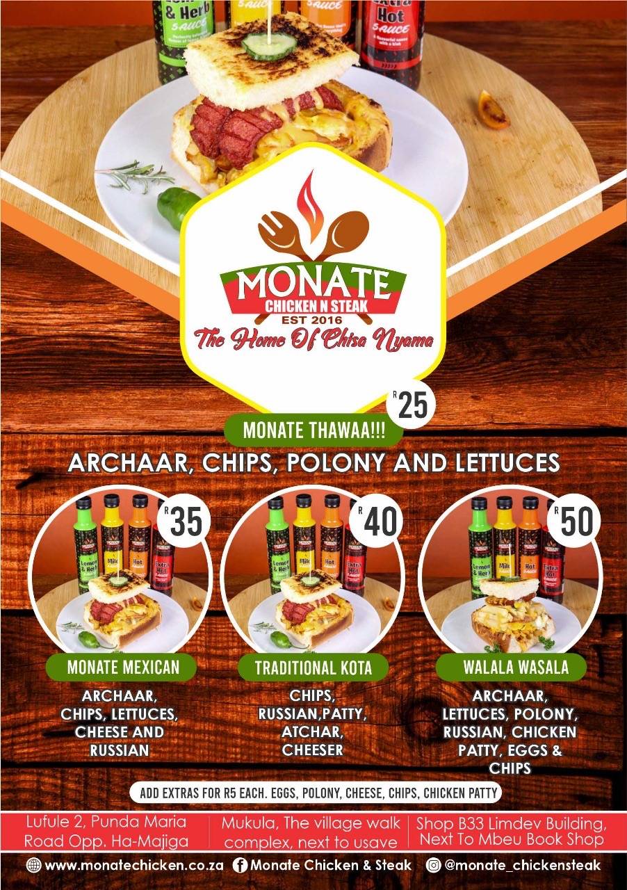 Menu at Monate City Lifestyle Village restaurant, Thohoyandou, R524 ...