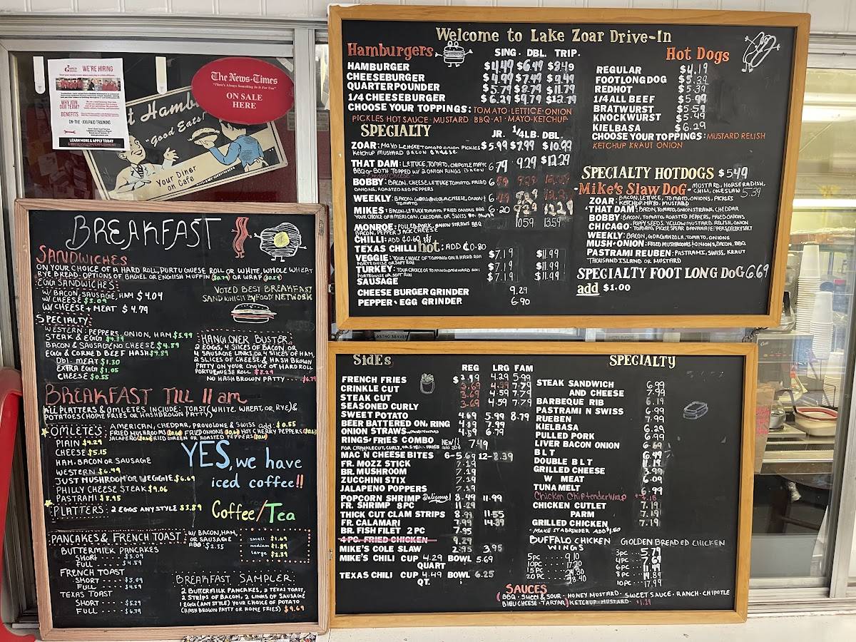 Menu at Lake Zoar Drive-In fast food, Monroe