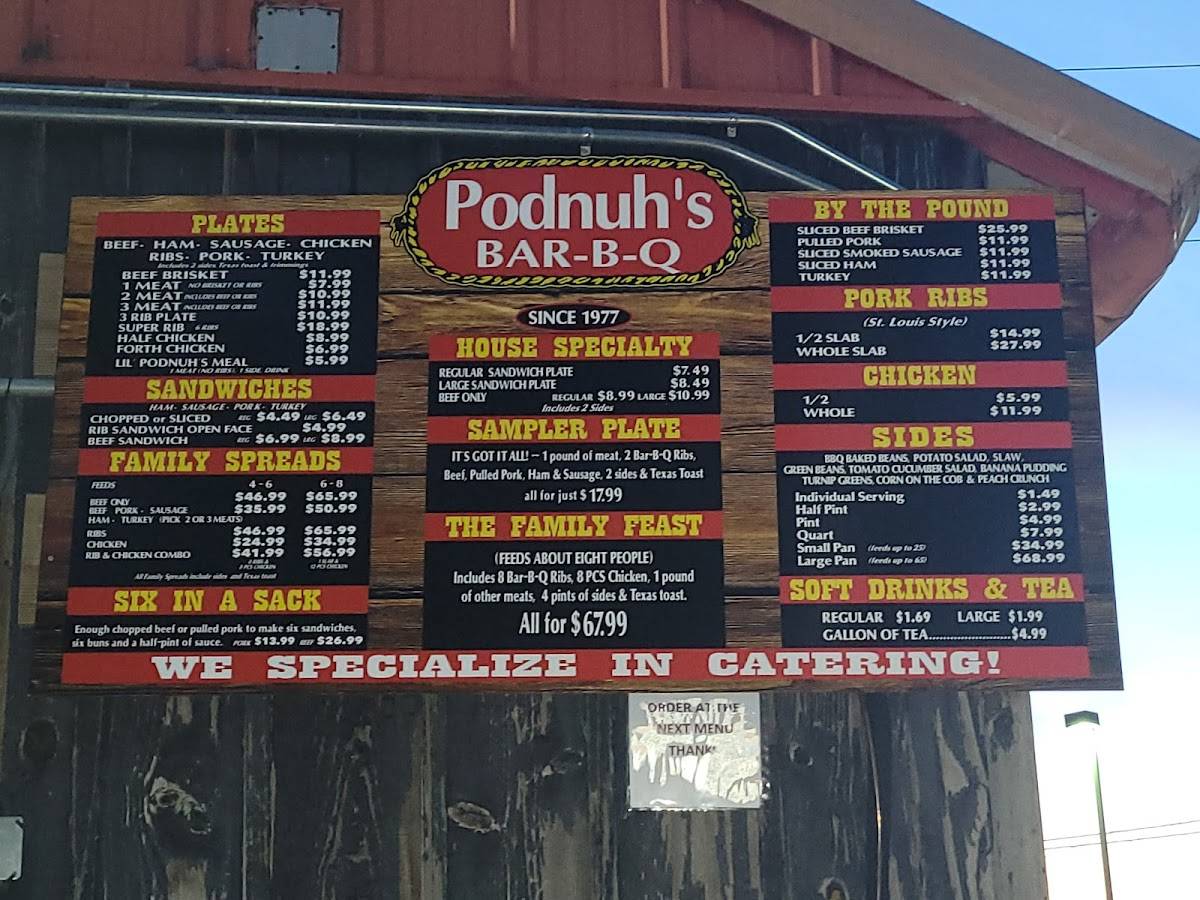 Menu at Podnuh's Bar-B-Q, Monroe, Sterlington Rd