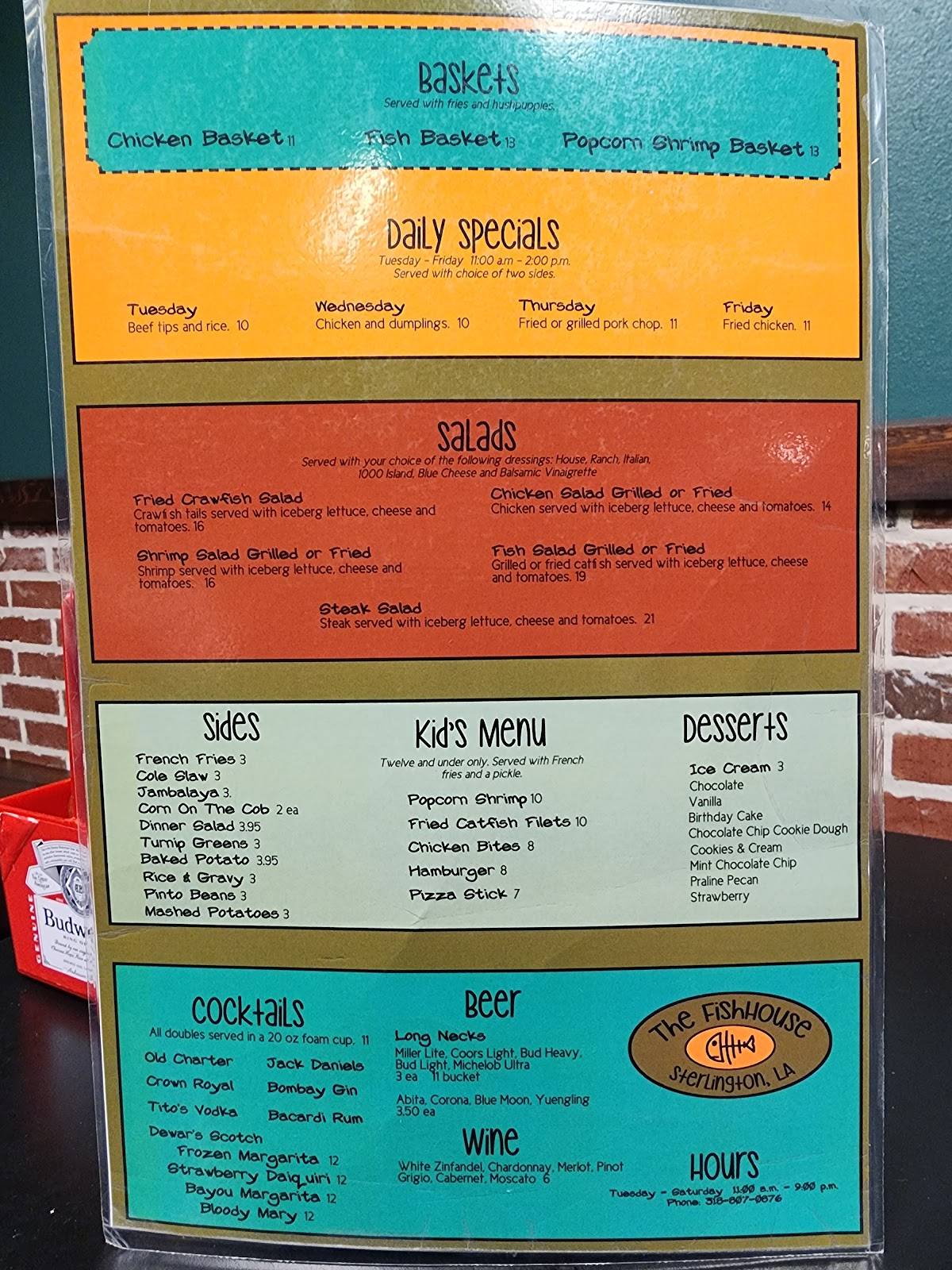 Menu at The Fish House restaurant, Monroe, 8823 US-165 #6