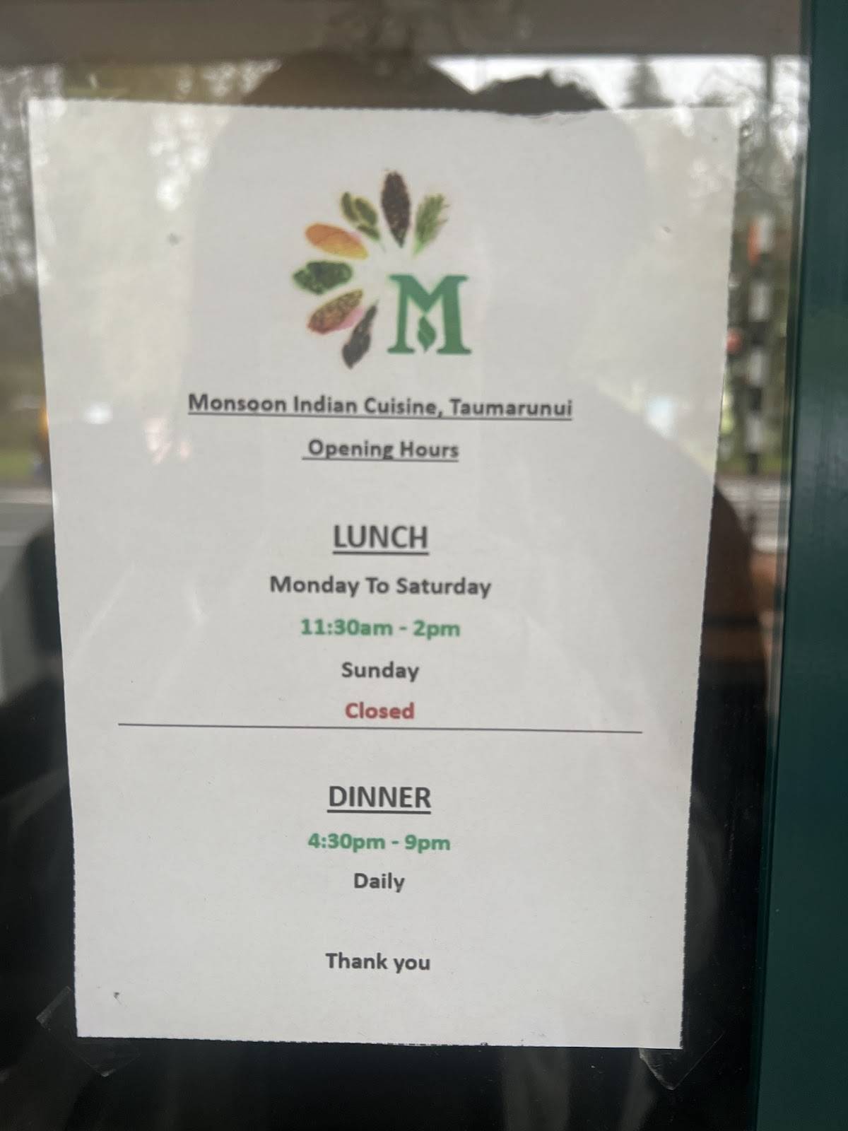 Menu at Monsoon Indian Cuisine, Taumarunui restaurant, Taumarunui
