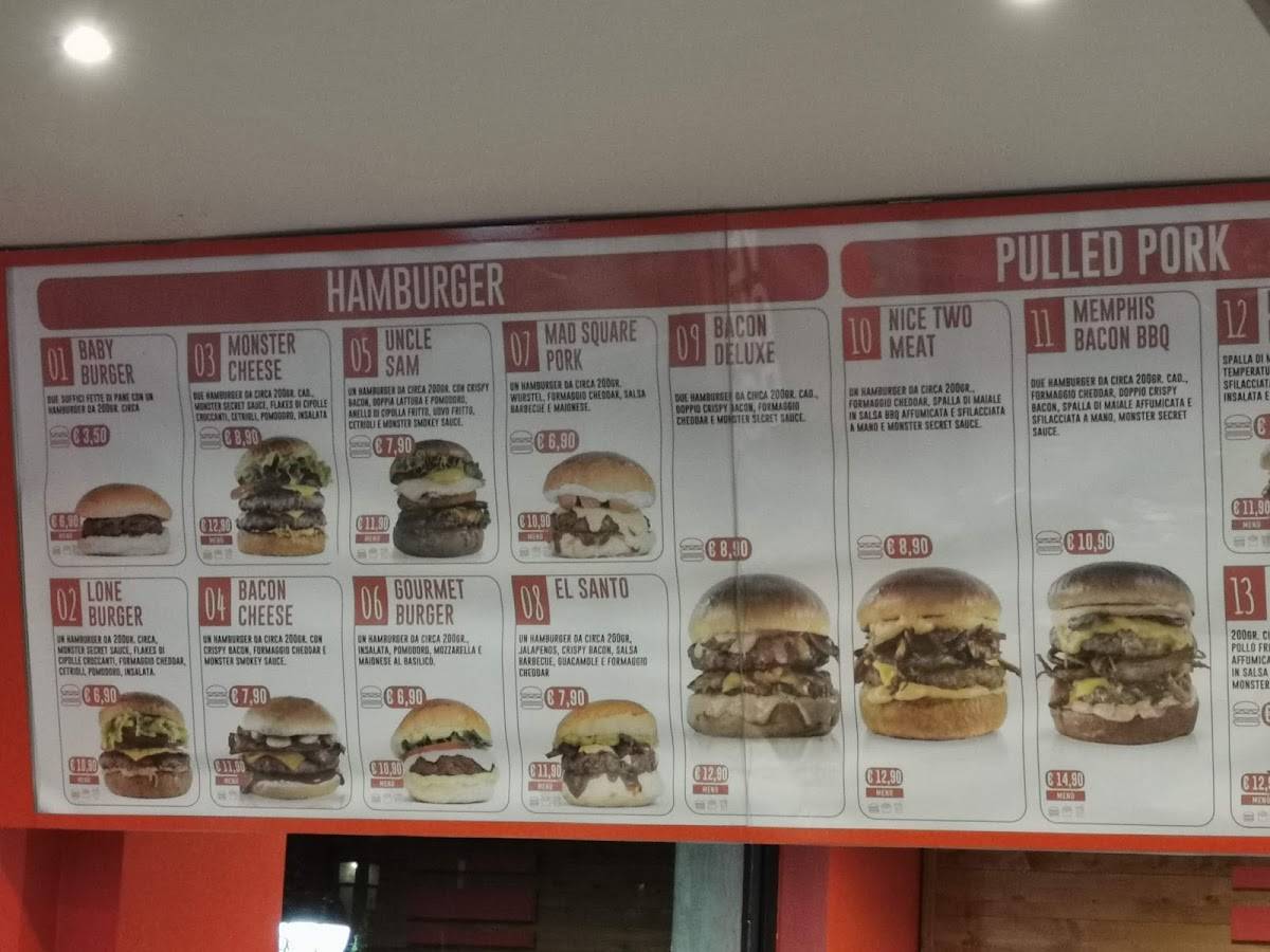 Menu da Monster Burger ristorante, Frosinone, Via Dei Monti Lepini