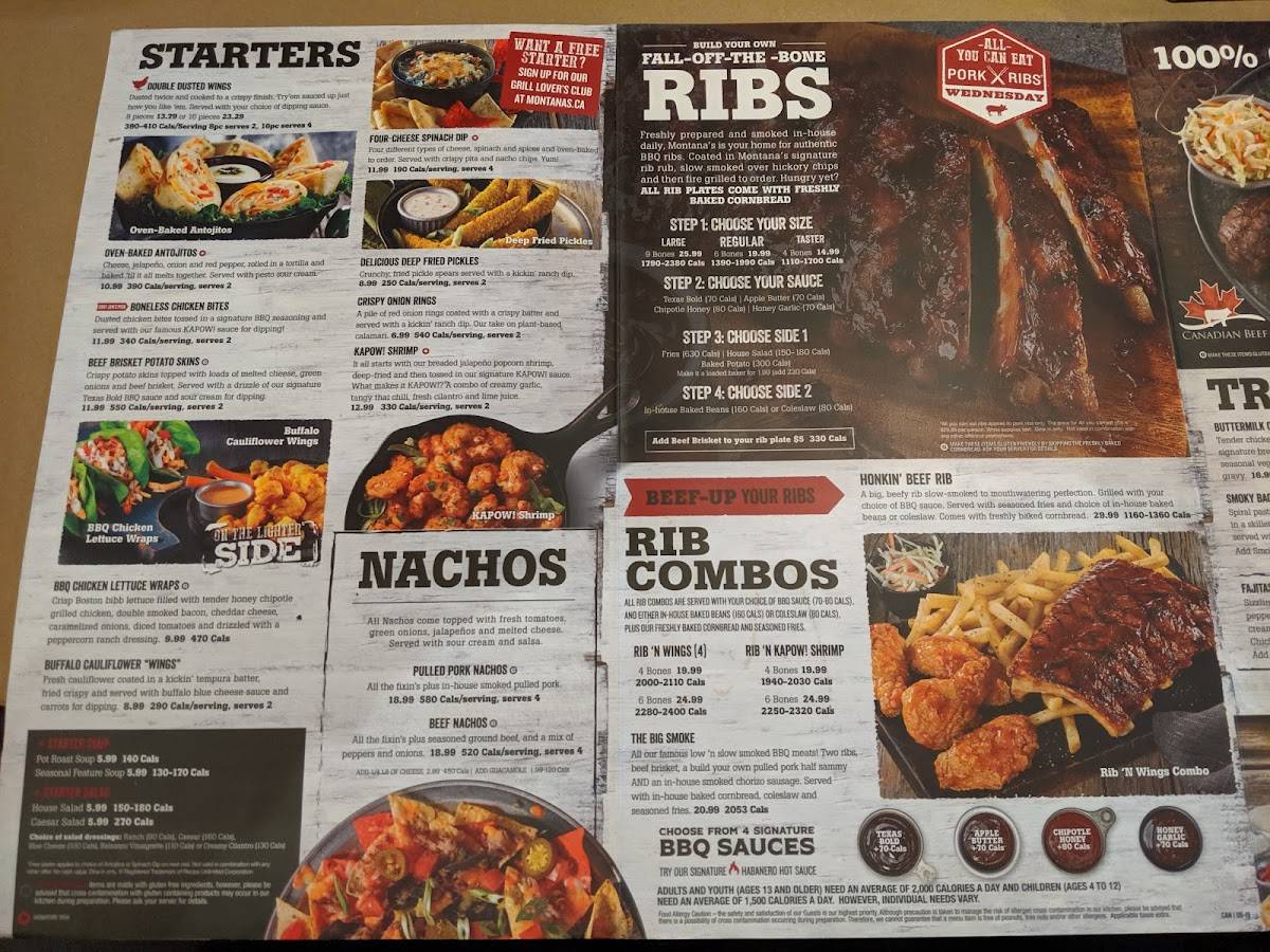 Menu au Montana’s BBQ & Bar, Waterloo, 310 The Boardwalk