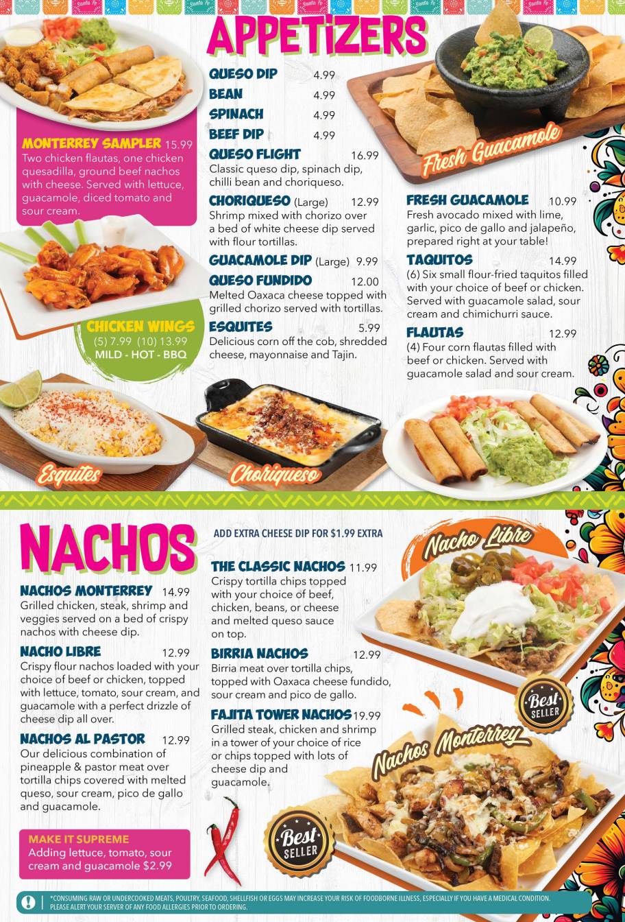 Menu at Monterrey Bar and Grill, D'Iberville