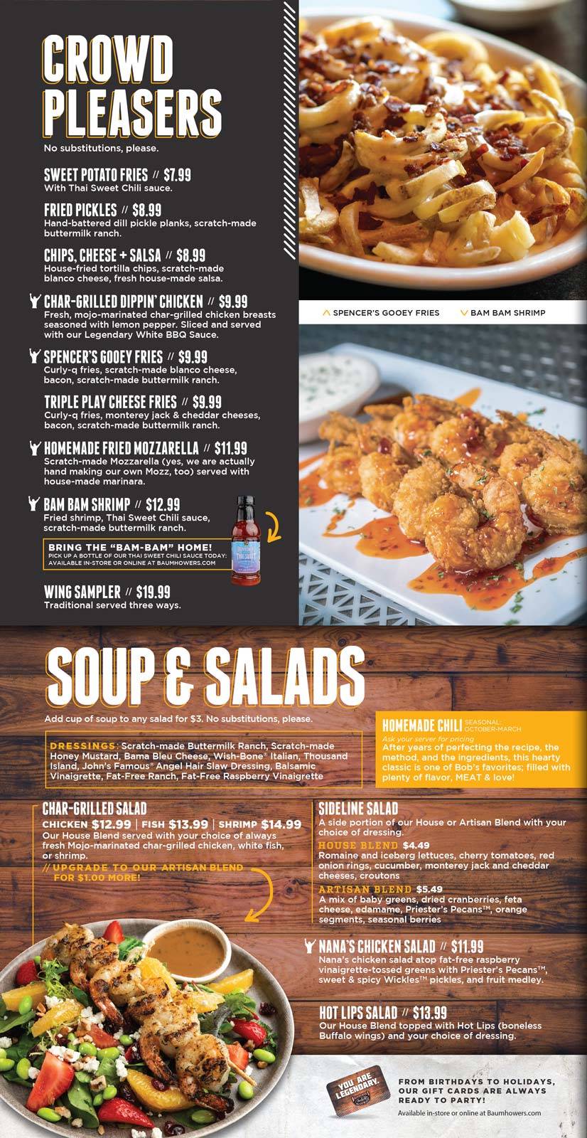 Menu at Baumhower's Victory Grille pub & bar, Montgomery