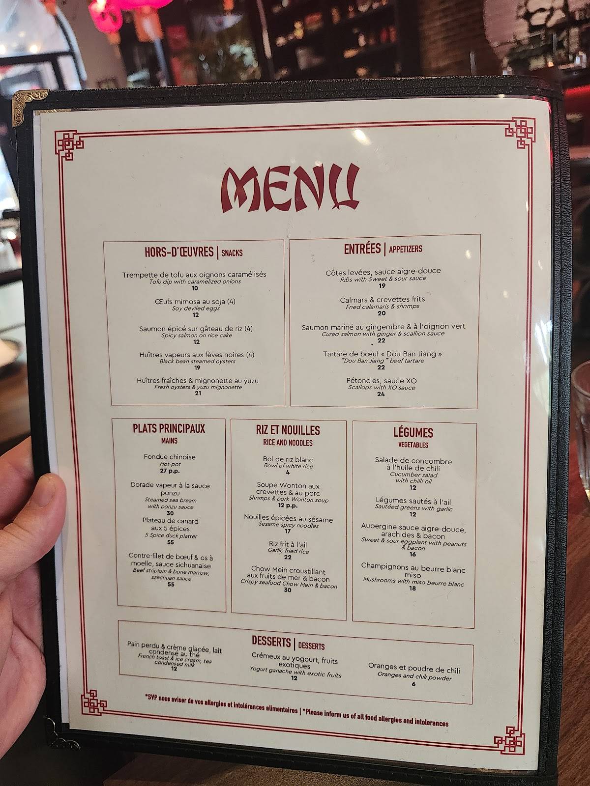 Menu at Oncle Lee desserts, Montréal