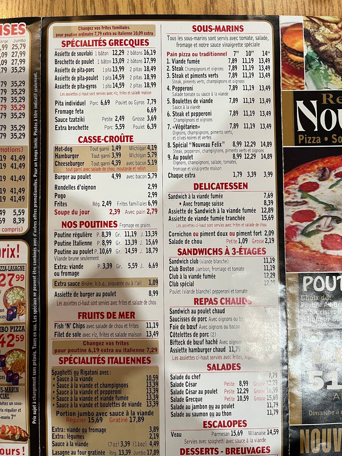 Menu at Restaurant Nouveau Félix, Montréal