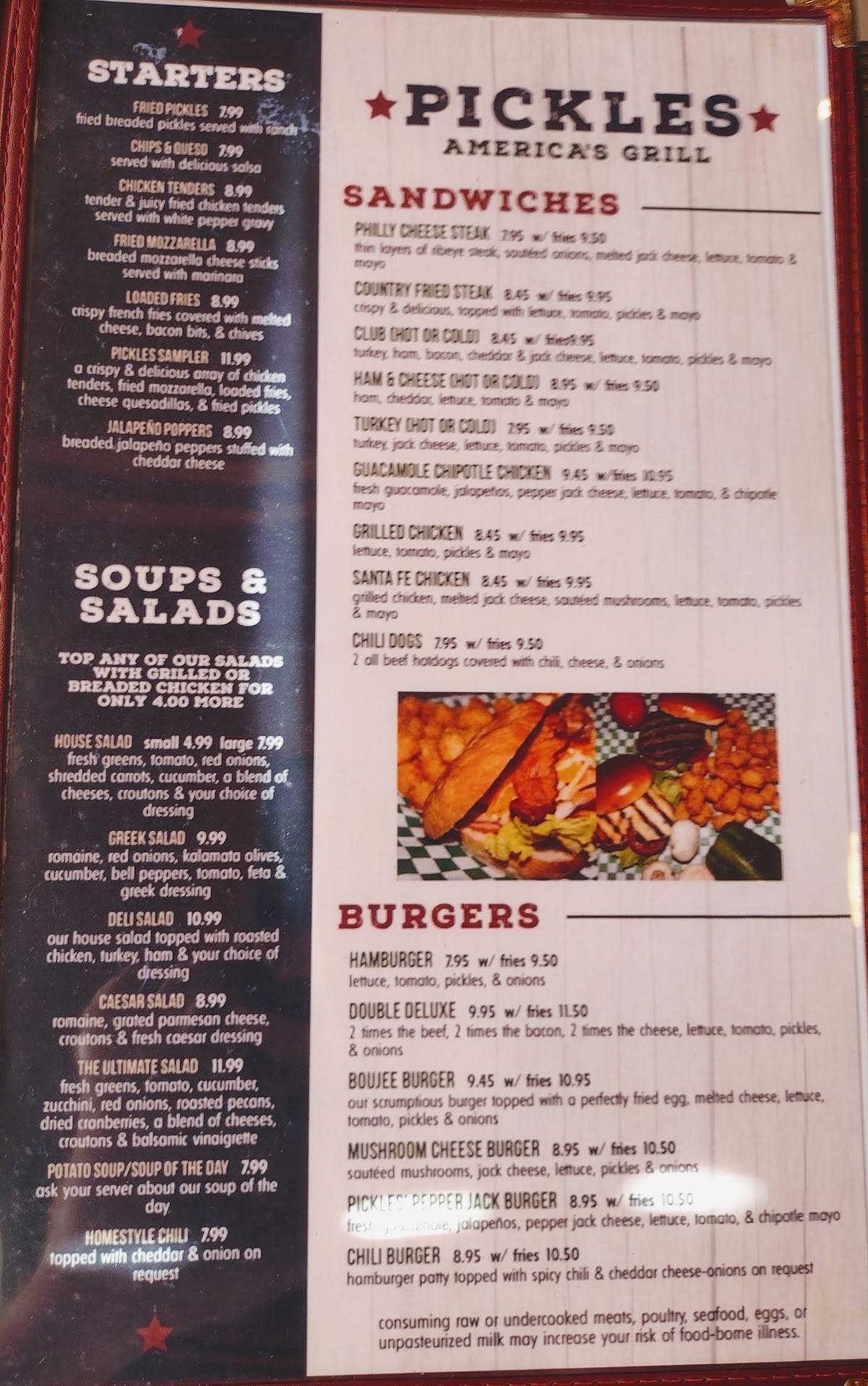 Menu at Pickles: America's Grill restaurant, Moore, N Moore Ave