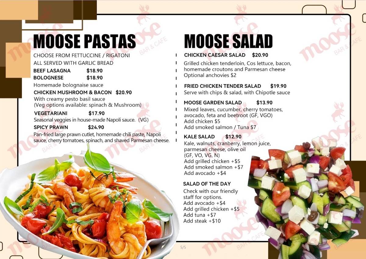 Menu at Moose Bar & Cafe, South Yarra