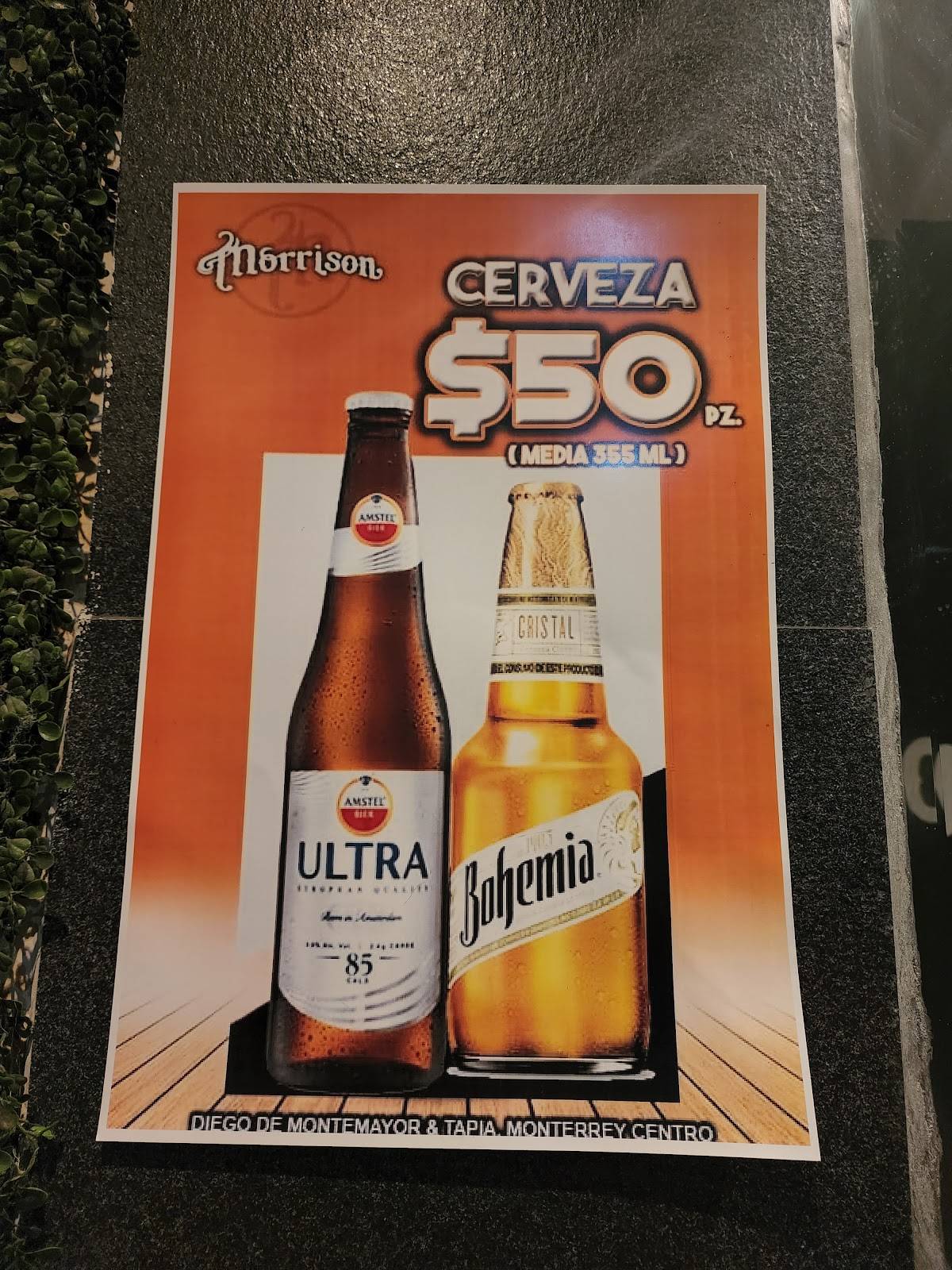 Carta de Morrison Bar, Monterrey