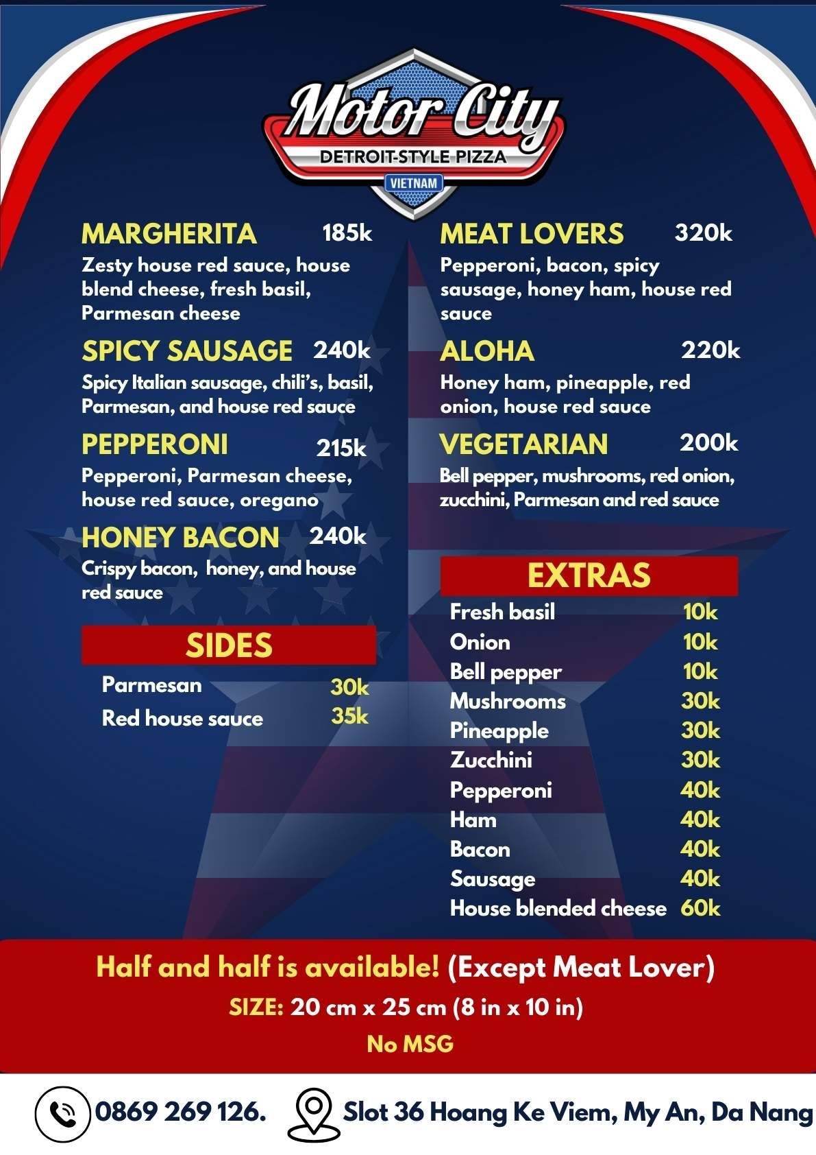 Menu at Motor City Detroit Style Pizza Da Nang restaurant, Da Nang