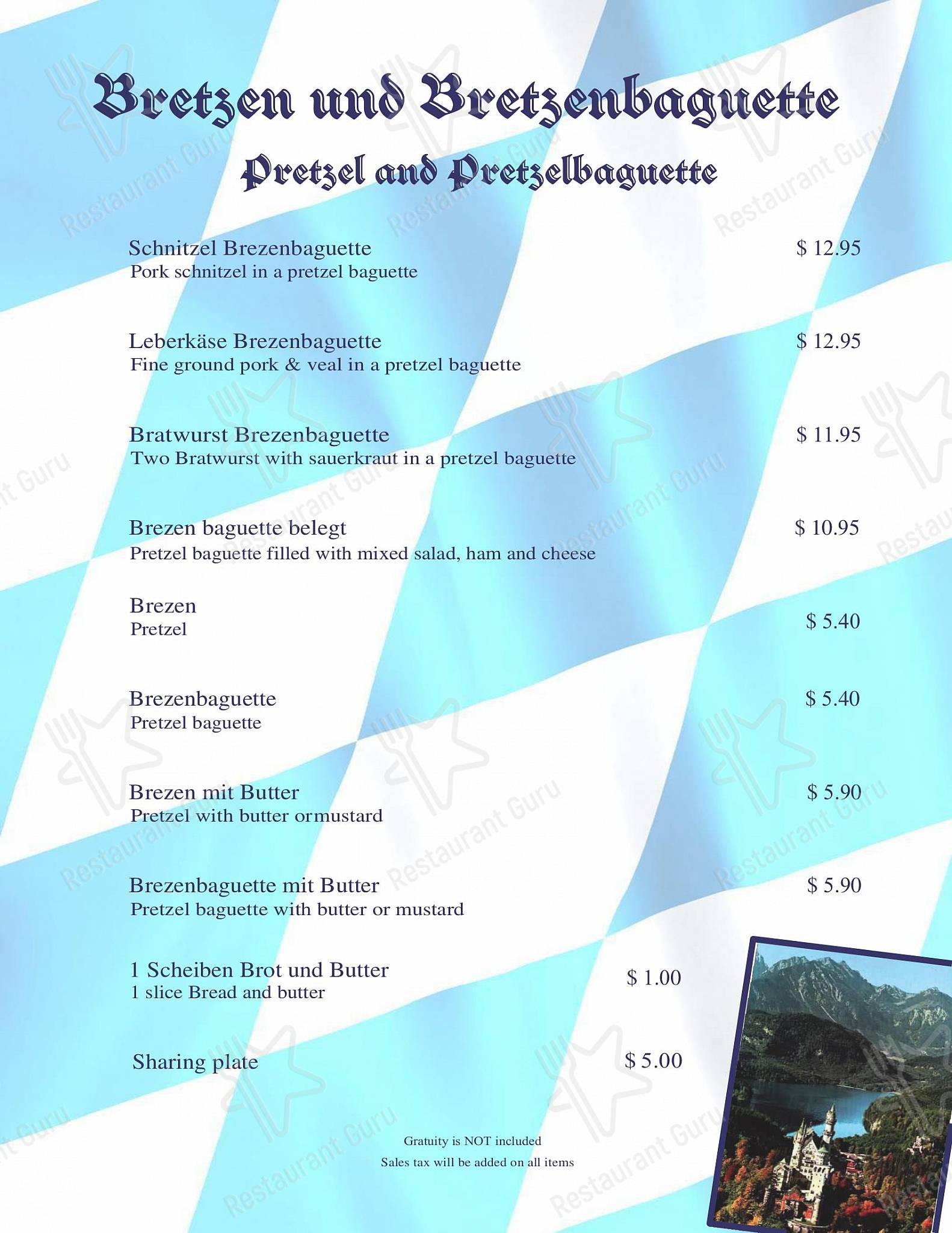 Menu at The Bavarian Haus restaurant, Mount Dora
