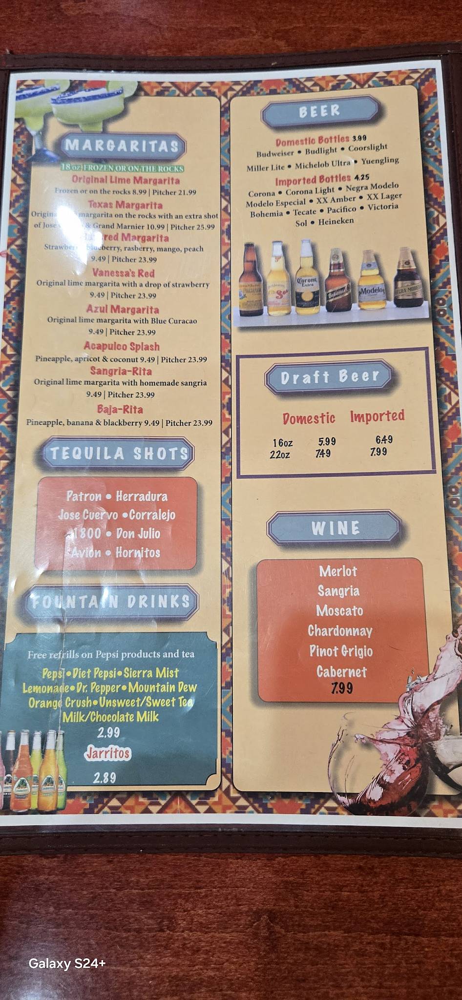 Menu at Fiesta Mexicana restaurant, Mount Vernon, 997 Coshocton Ave