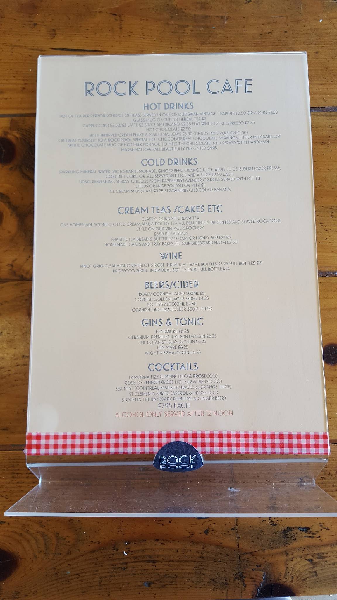 Menu at The Rock Pool Cafe, Penzance