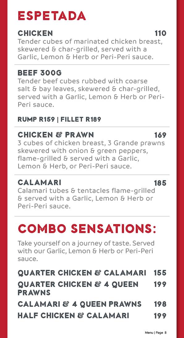 Menu at Mozambik Nelspruit restaurant, Nelspruit