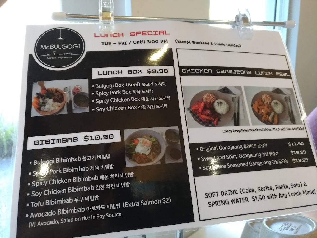 Menu at Mr. Bulgogi restaurant, Mawson Lakes