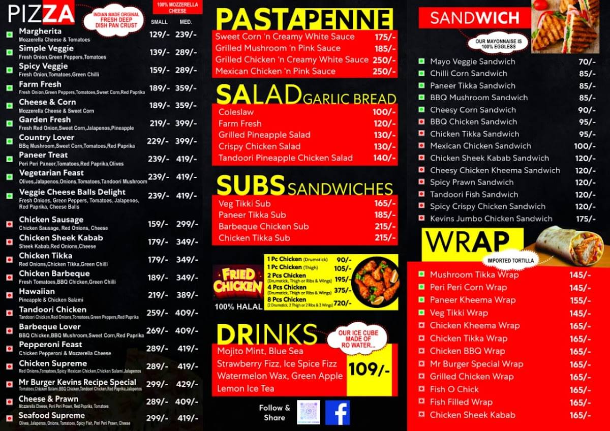 Menu at Mr. Burger, Nagercoil