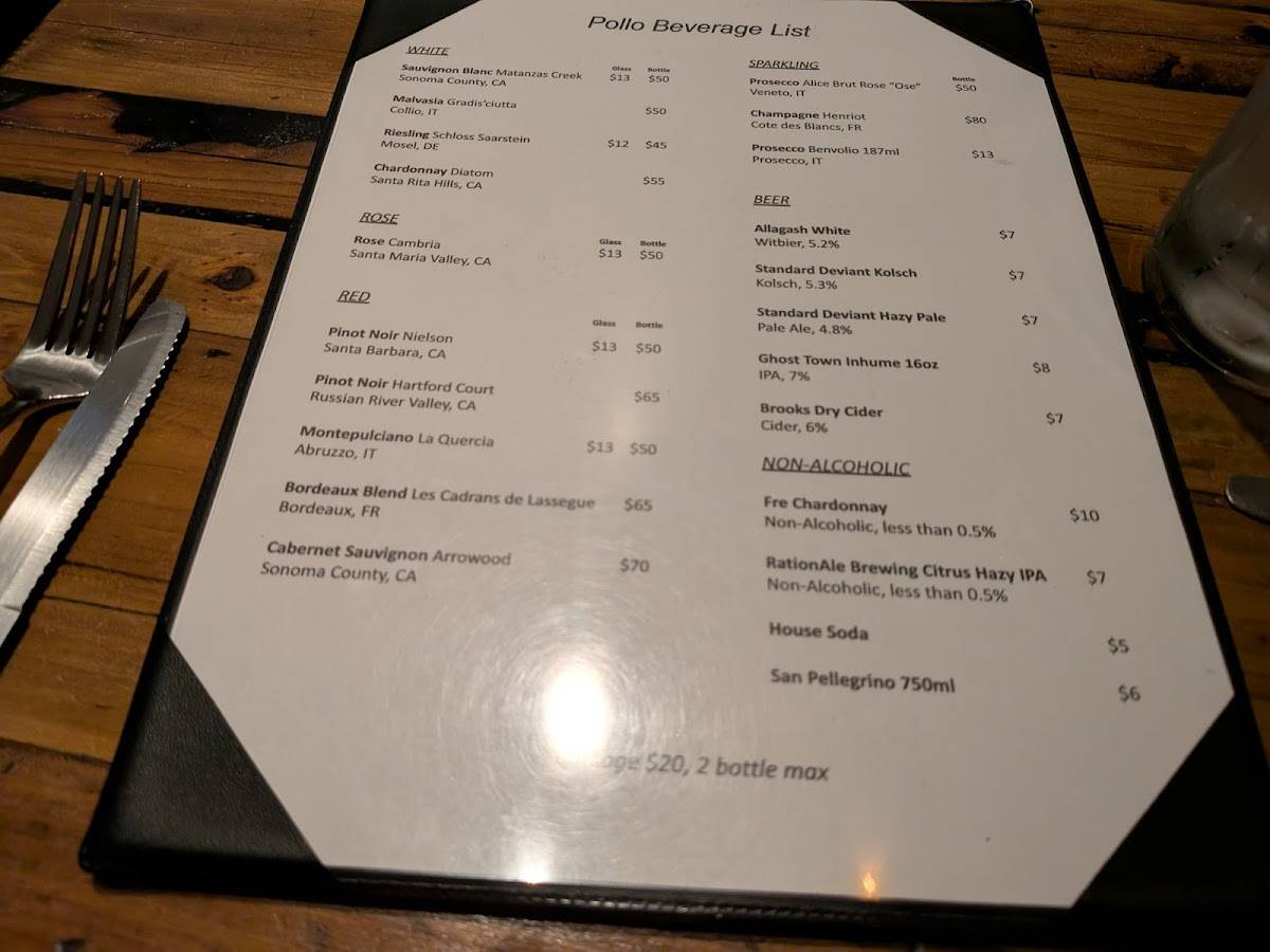 Carta del restaurante Mr. Pollo, San Francisco