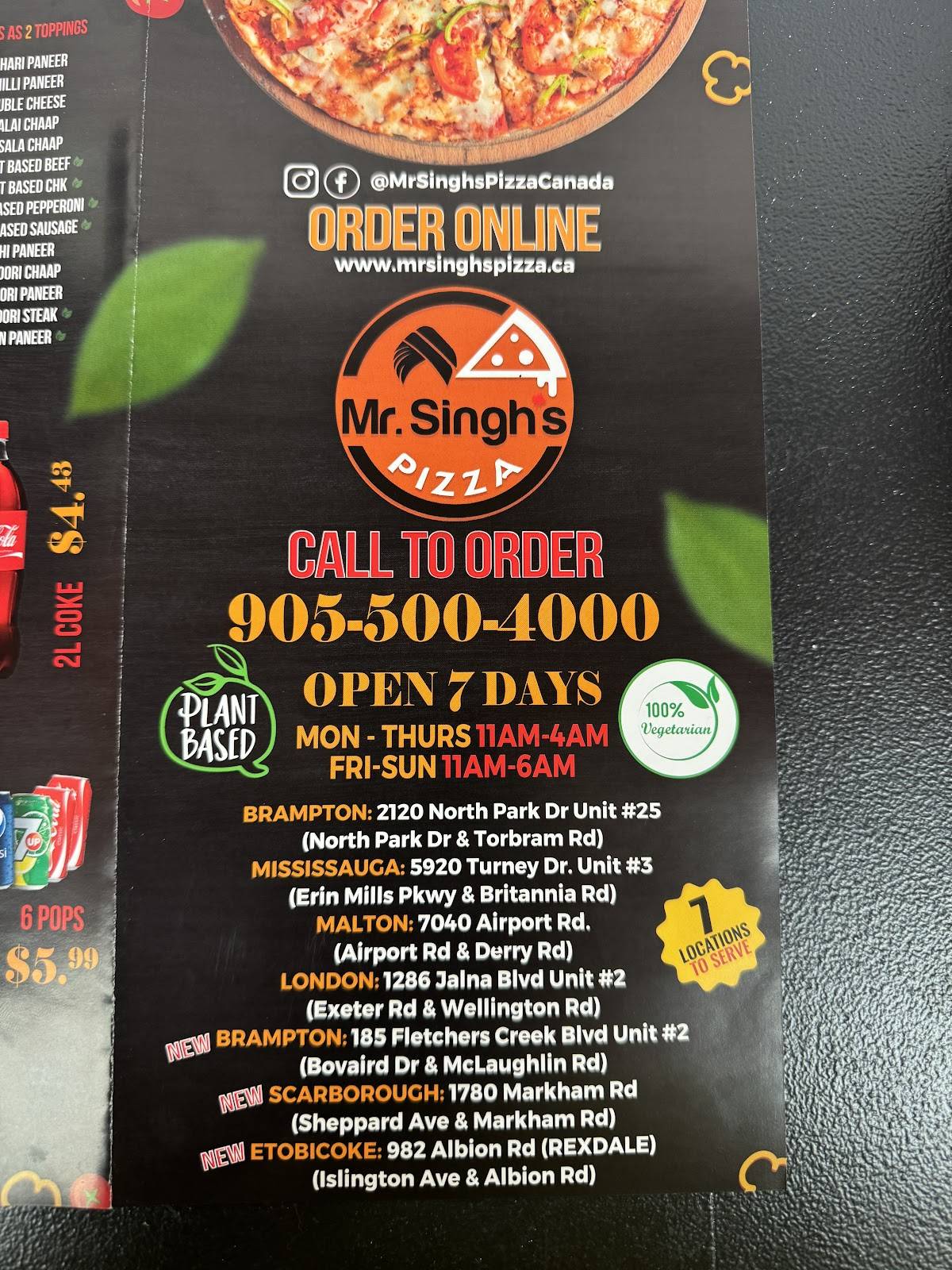 Carta del restaurante Mr Singh’s Pizza Hamilton, Hamilton