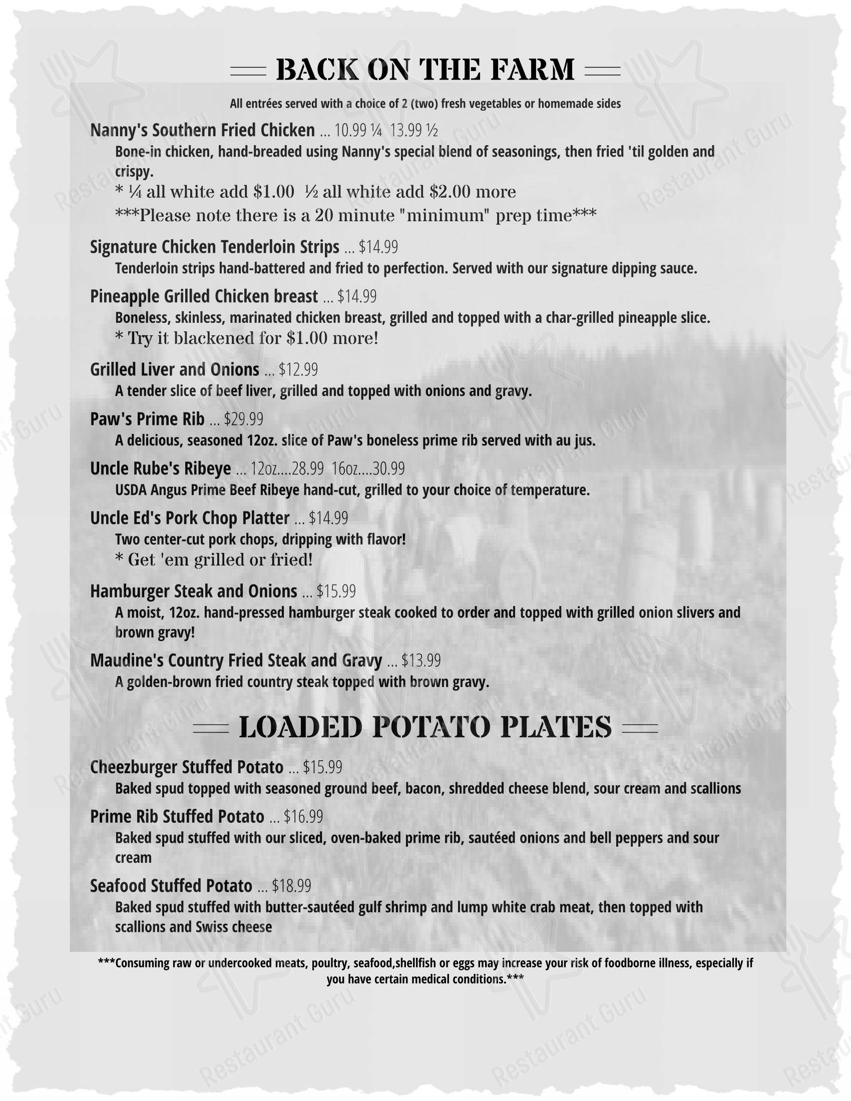 Menu at Mr Spuds restaurant, Fairhope