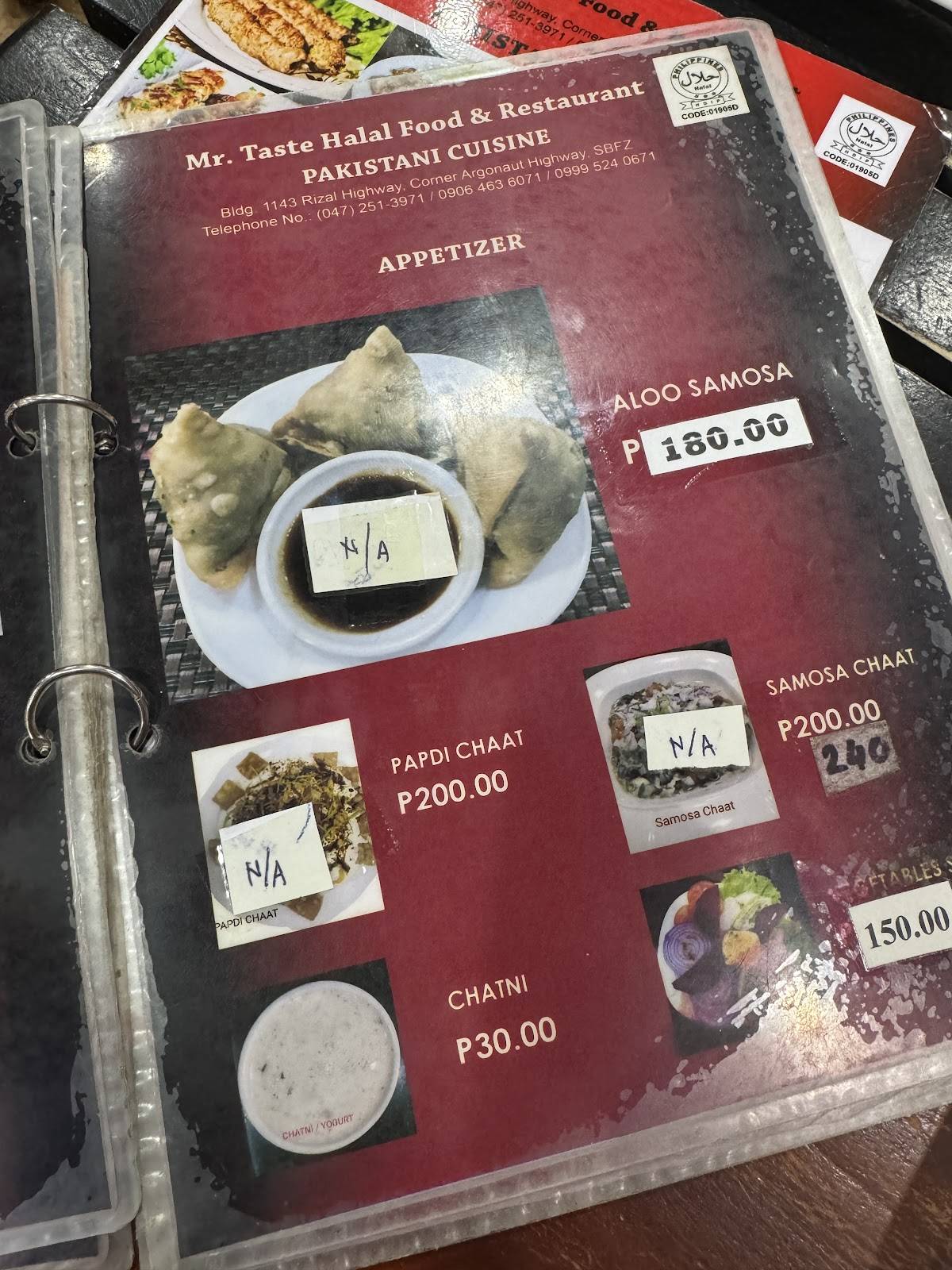 Menu at Mr. Taste Halal Restaurant, Subic Bay Freeport Zone