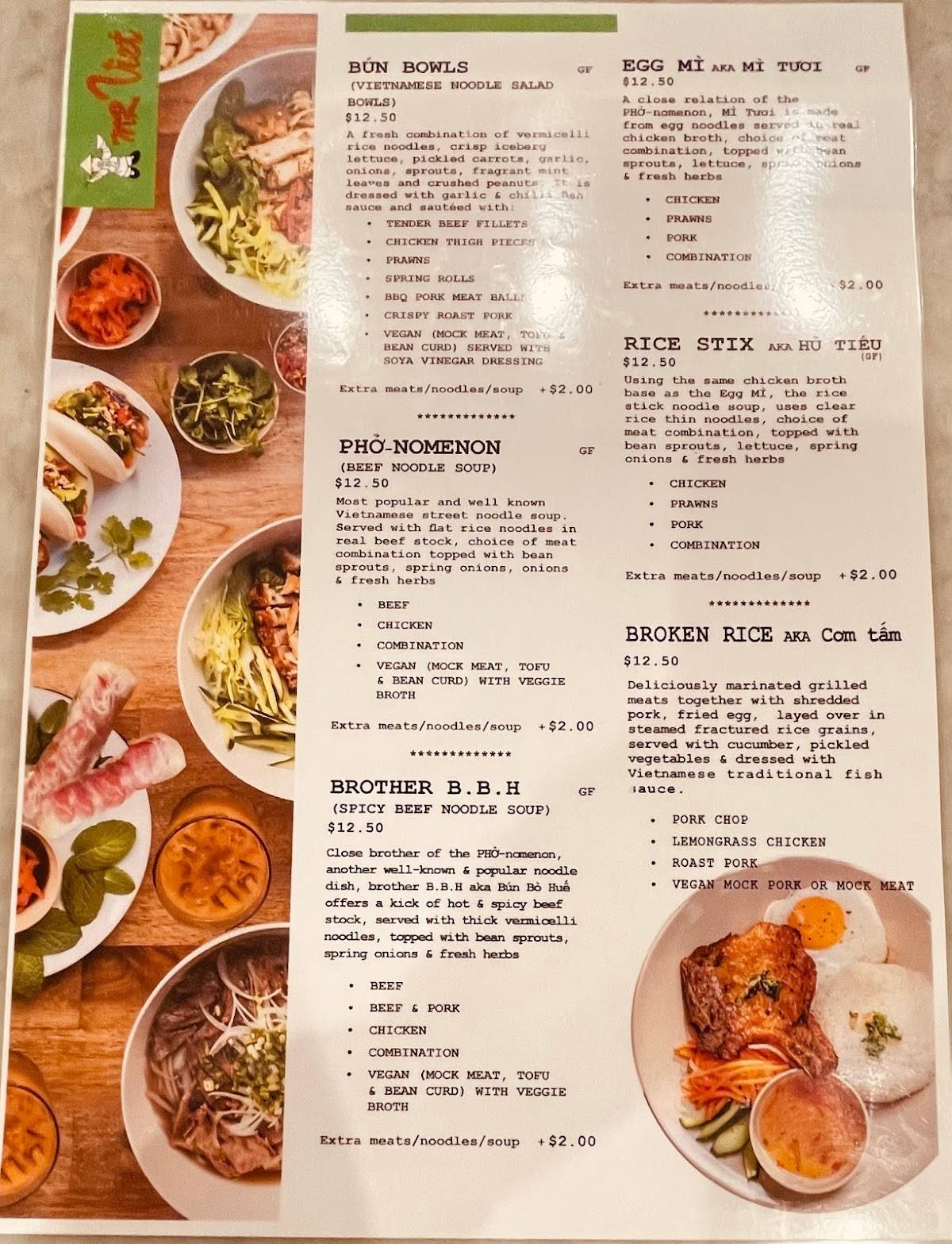 Menu at Mr Viet restaurant, Adelaide, 8/20 James Pl