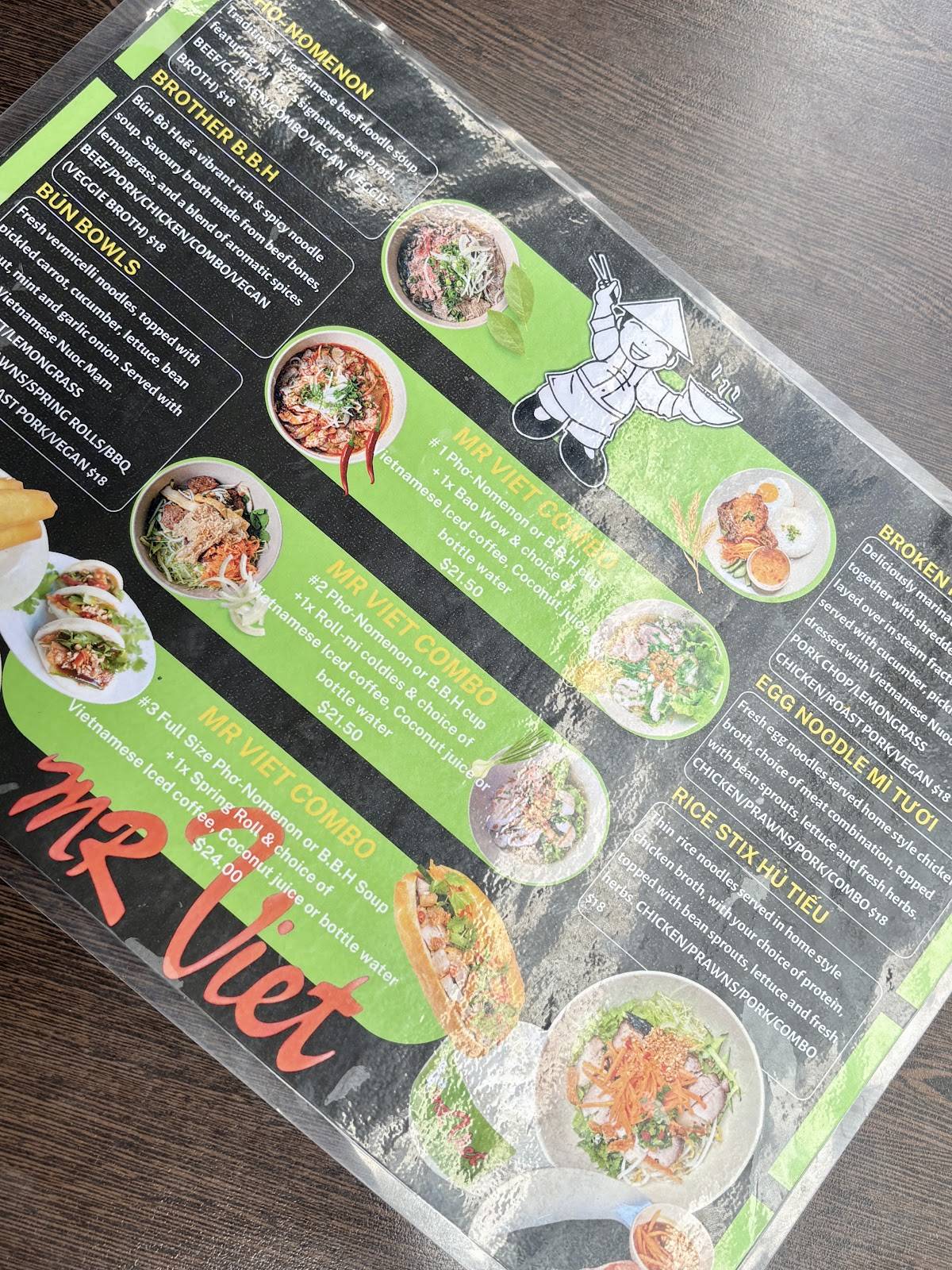 Menu at Mr Viet restaurant, Adelaide, 8/20 James Pl