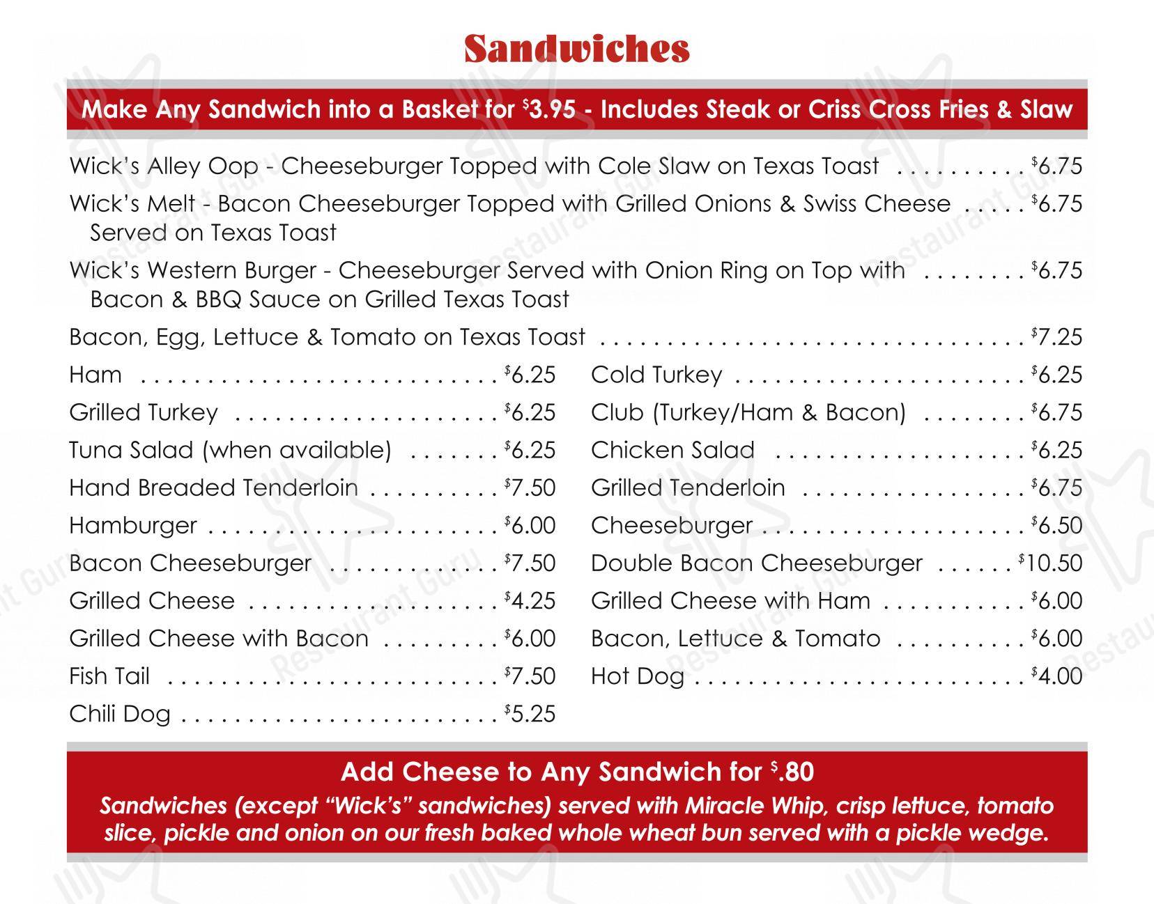 Menu at Mrs. Wick's Restaurant & Pie Shop, Winchester