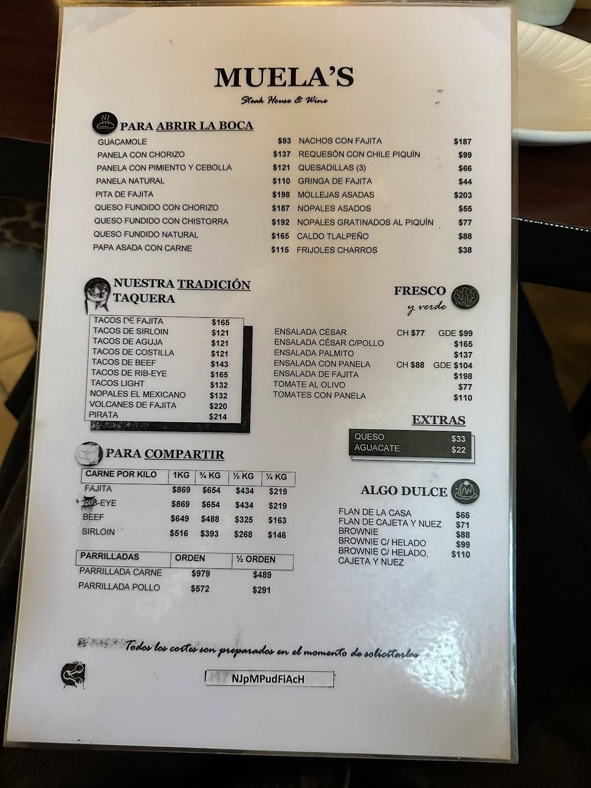Carta De Parrilla Muela S Steak House Wine Ciudad Victoria