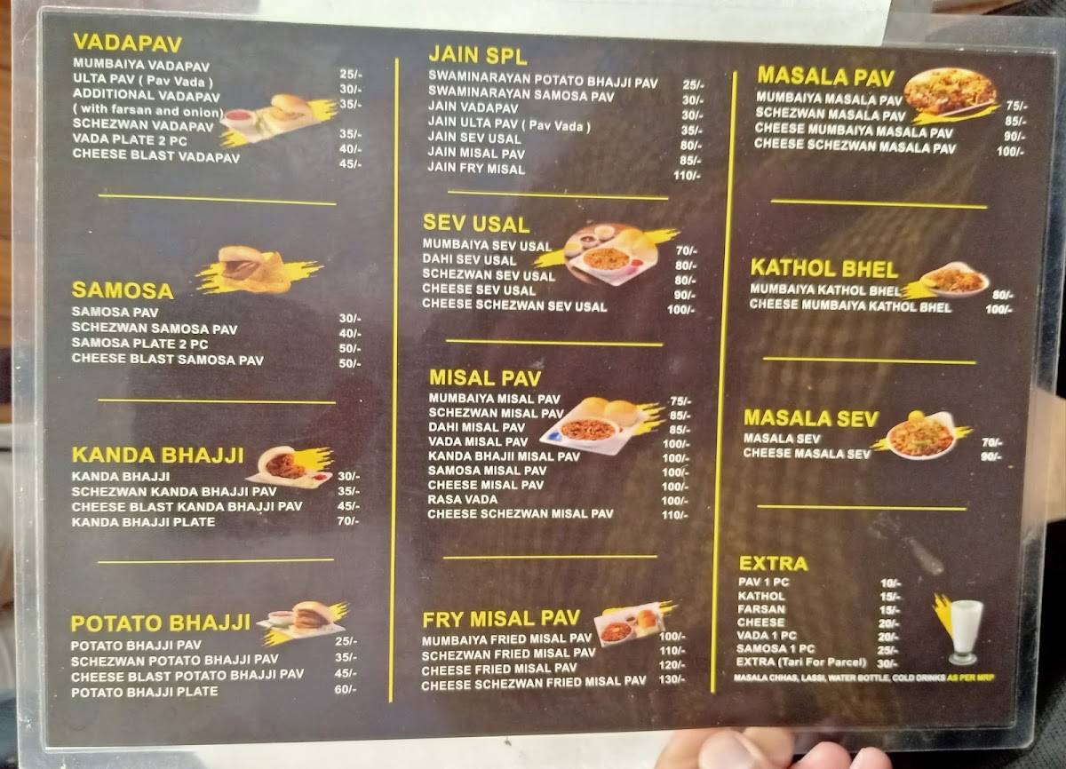 Menu at MMV Mumbaiya Misal and Vadapav SG Highway, Ahmedabad