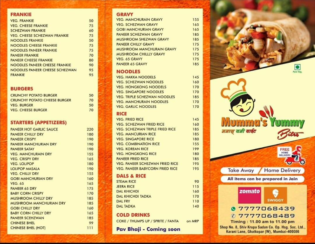Menu at Mumma’s Yummy Bites, Mumbai