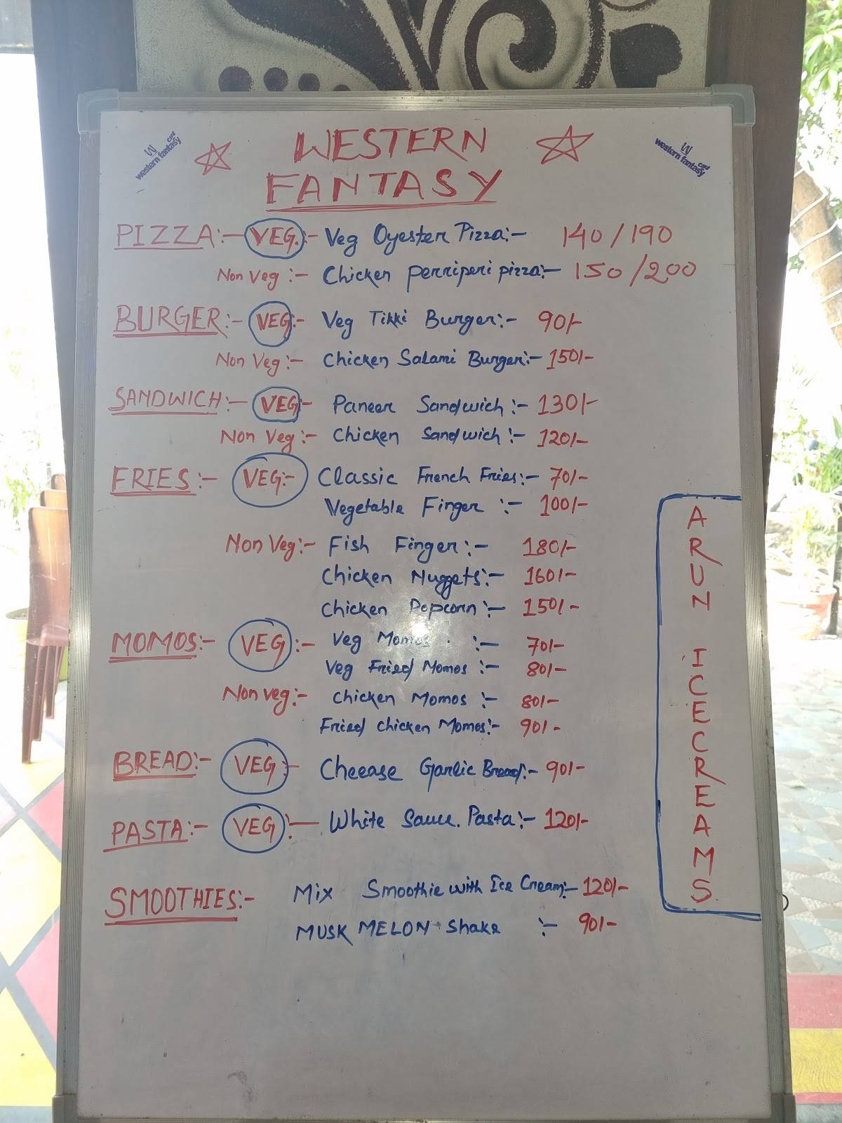Menu at western fantasy, Muniguda