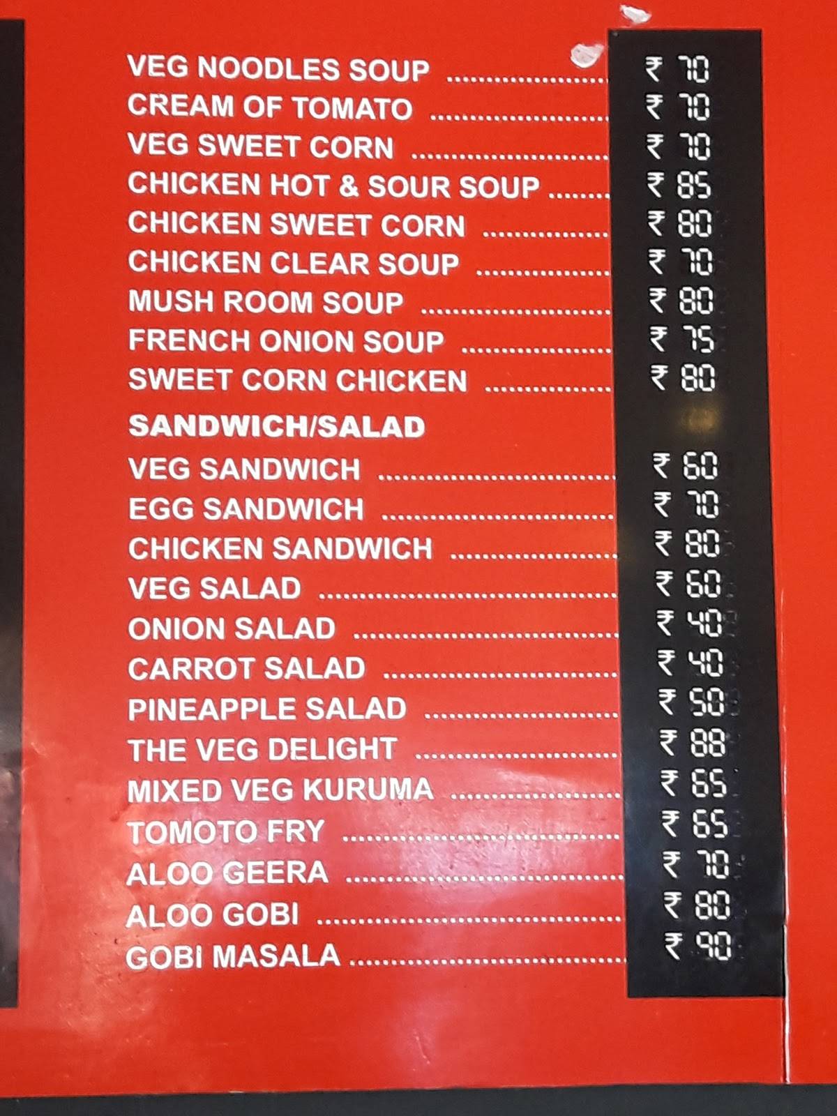 Menu at Rochas Restaurant, Munnar