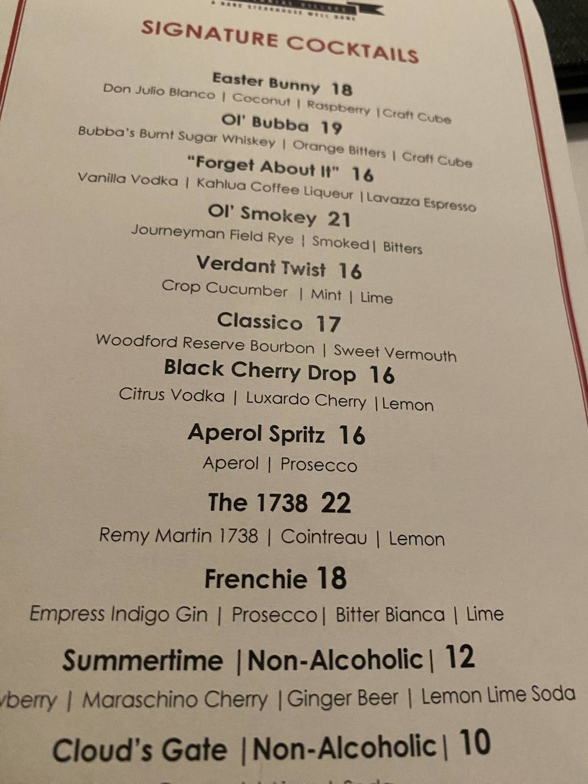 Menu at Rosebud Steakhouse Centennial Village, Munster