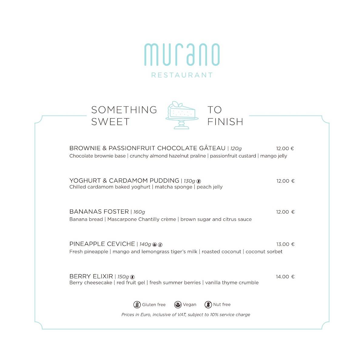 Menu at Murano Restaurant, Tivat