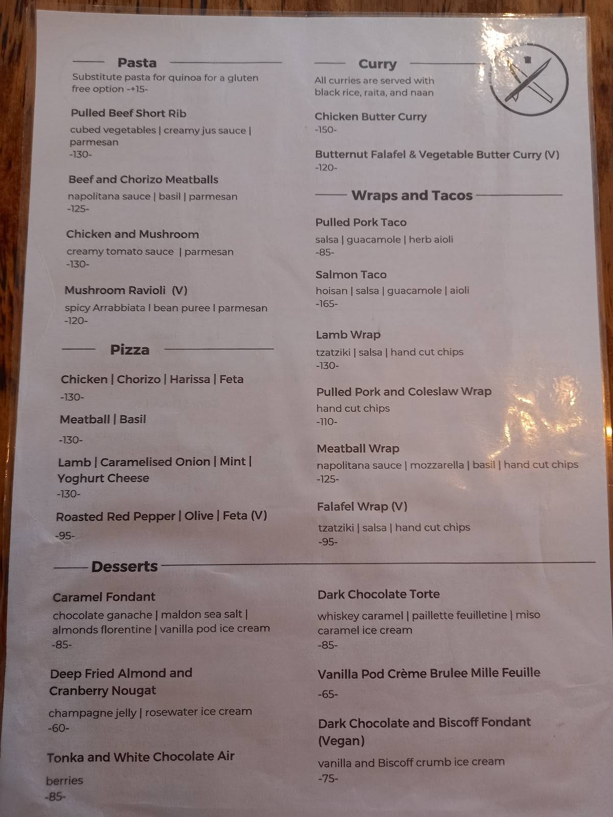 Menu at Muse Restaurant, Port Elizabeth