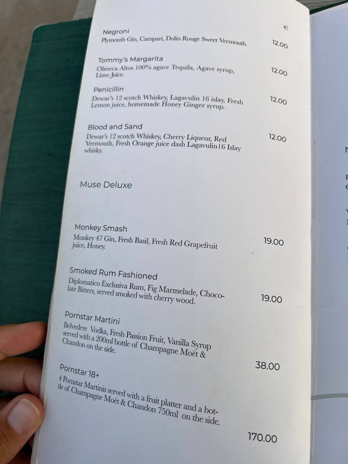 Menu at Muse, Paphos