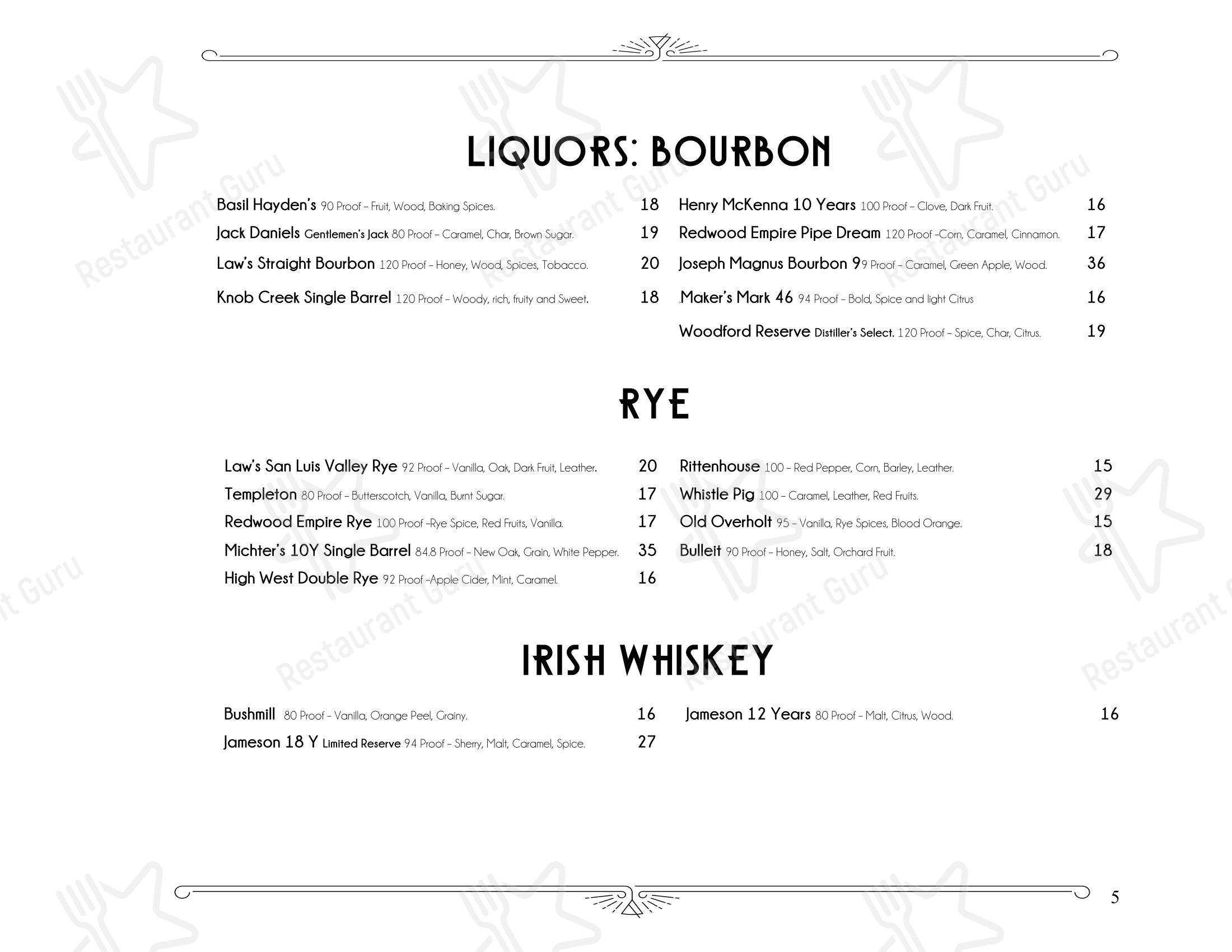 Menu at Musso & Frank Grill pub & bar, West Hollywood