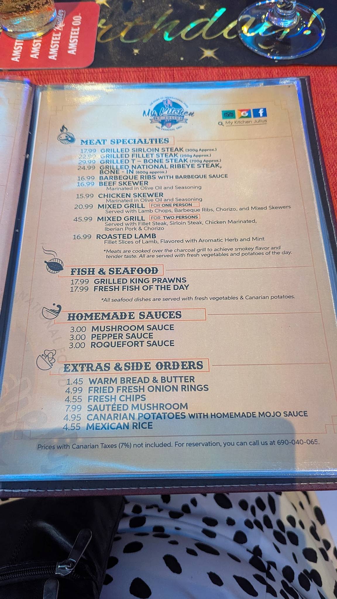 Menu at My Kitchen by Julius restaurant, Puerto del Carmen