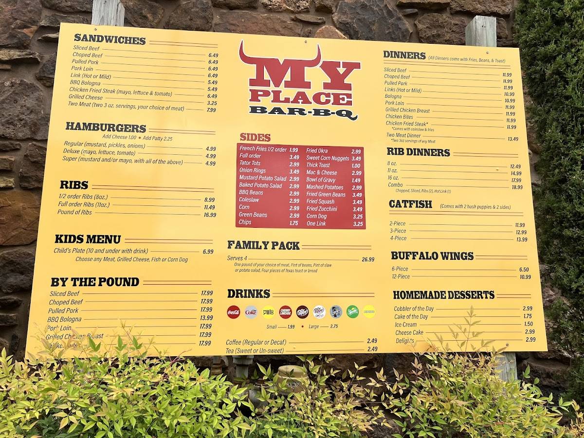 Menu at MyPlace Bar-B-Q, Muskogee