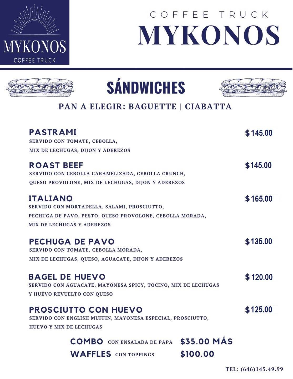 Menu at Mykonos cafe, Ensenada