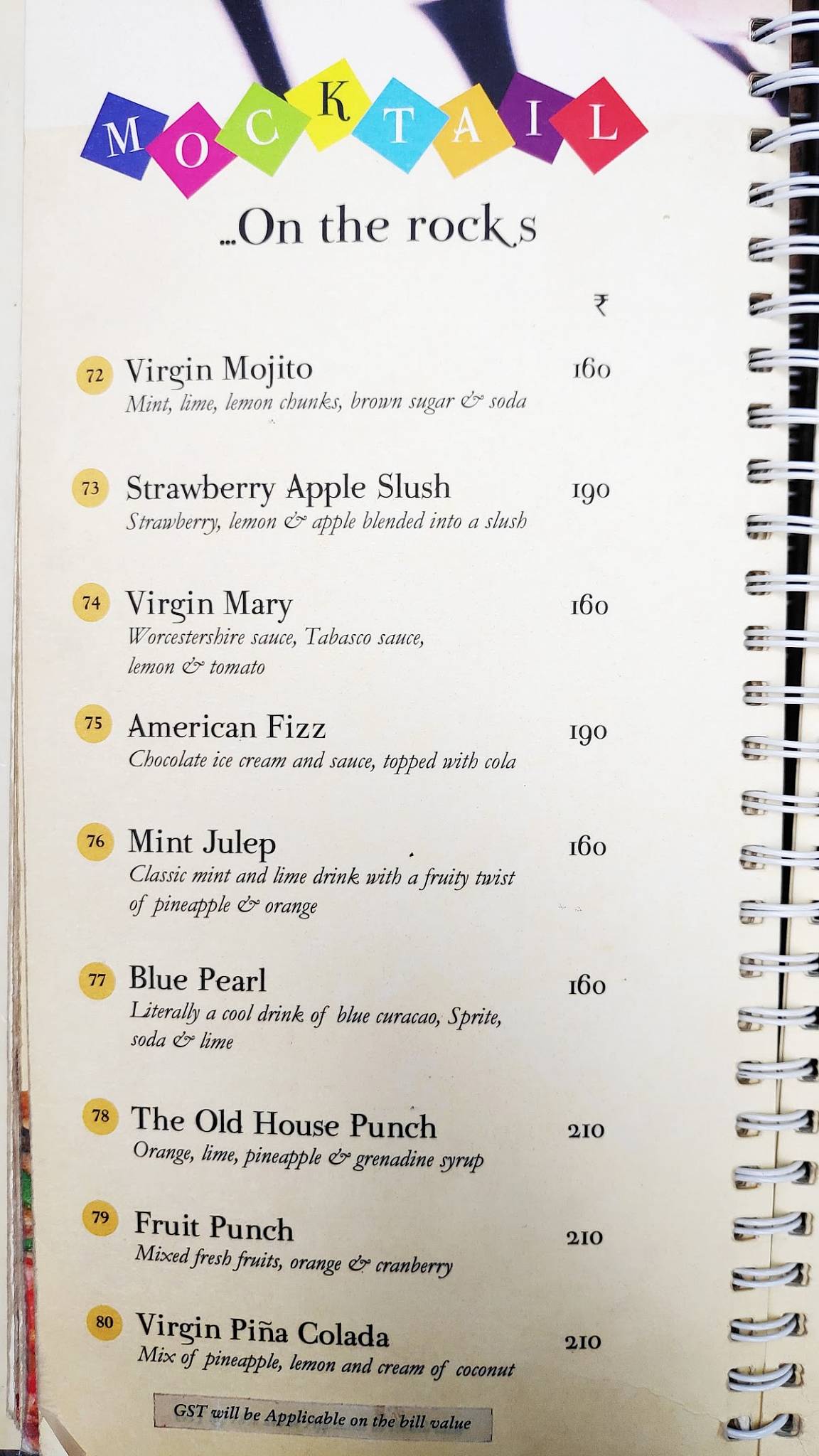 Menu at The Old House, Mysuru, 451
