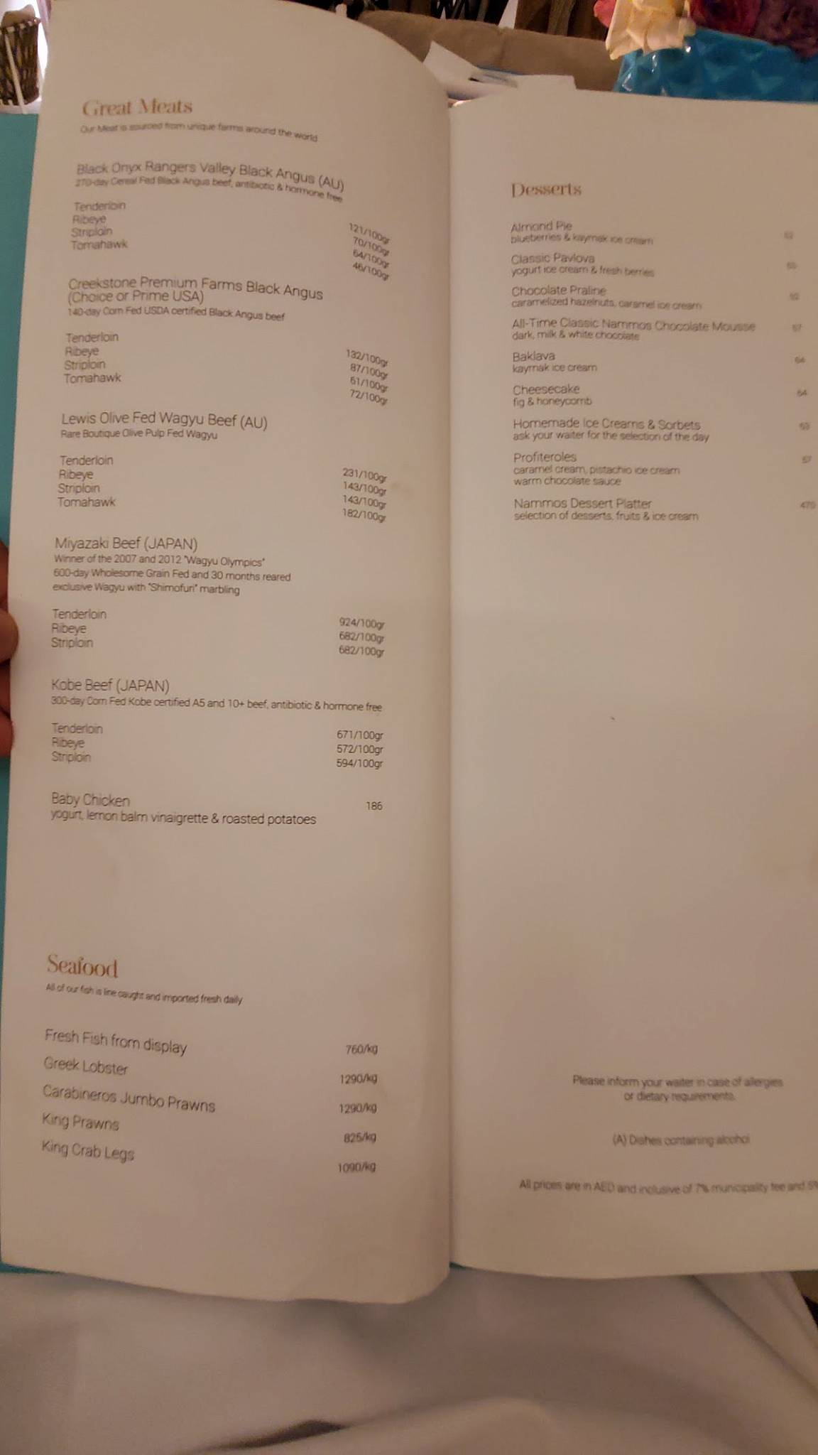 Menu at NAMMOS Dubai restaurant, Dubai