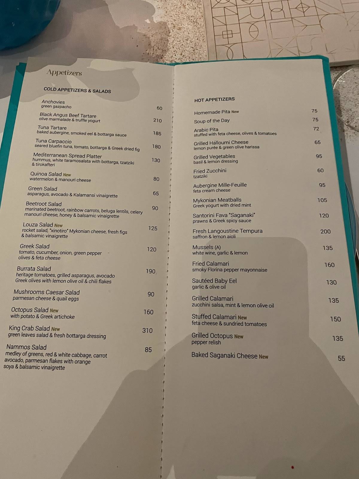 Menu at NAMMOS Dubai restaurant, Dubai