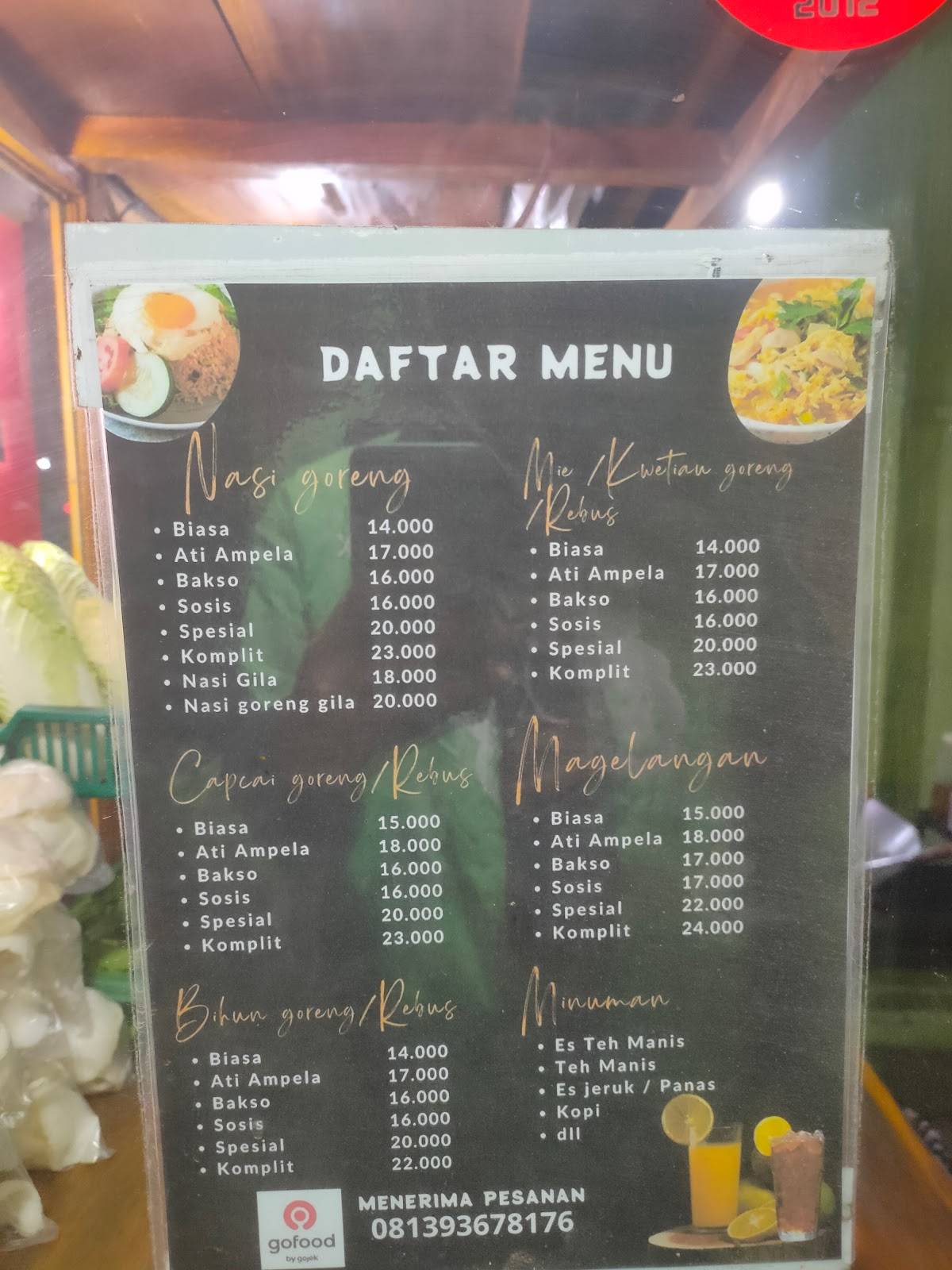 Menu at NASI GORENG KHAS TEGAL restaurant, Indonesia, 98J5+XRJ