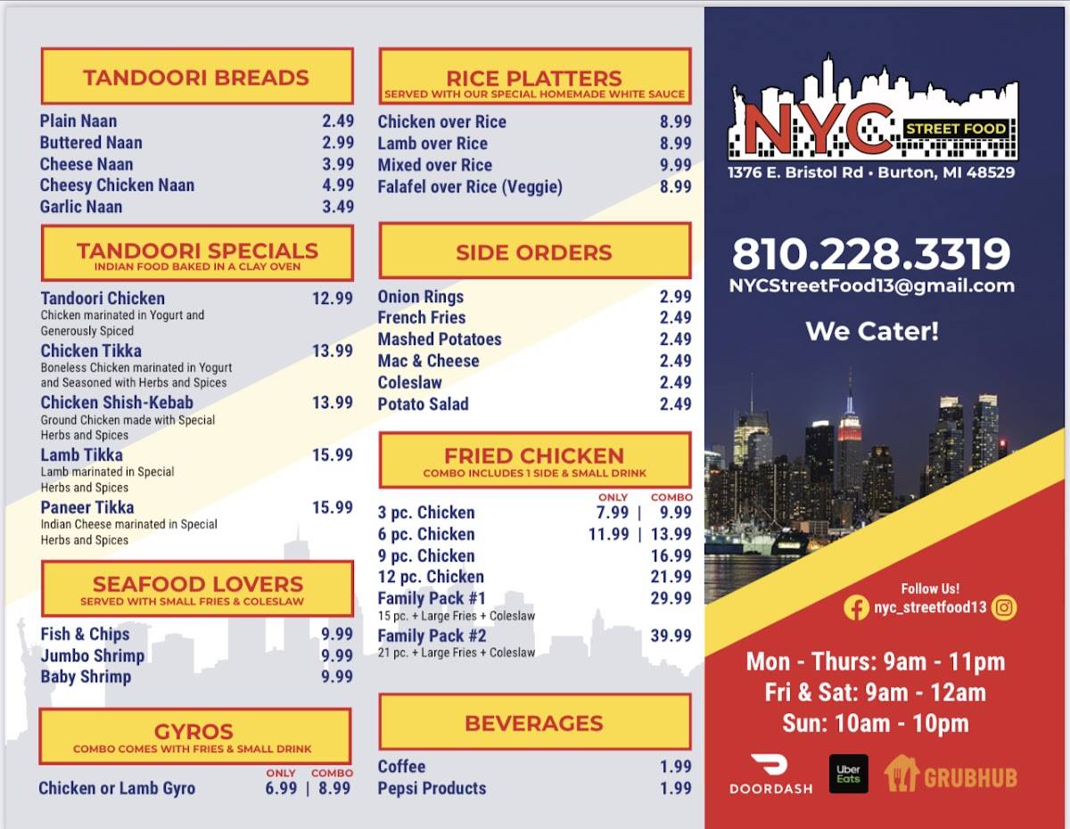 Menu at NYC street food restaurant, Burton