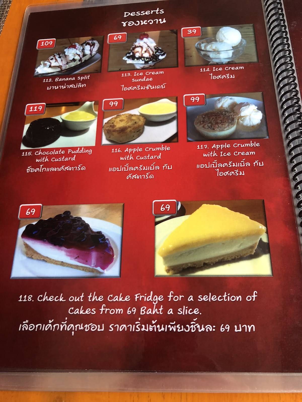 Menu at Nadia’s Kitchen & Sports Lounge restaurant, Pattaya City